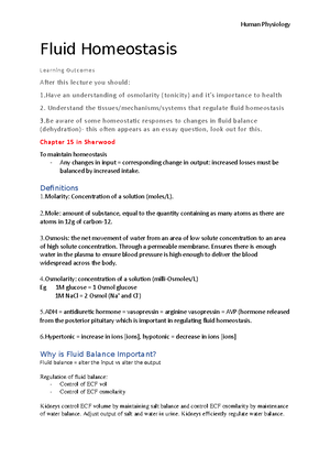 Fluid Homeostasis - Full Lecture and Revision Notes - Human Physiology ...