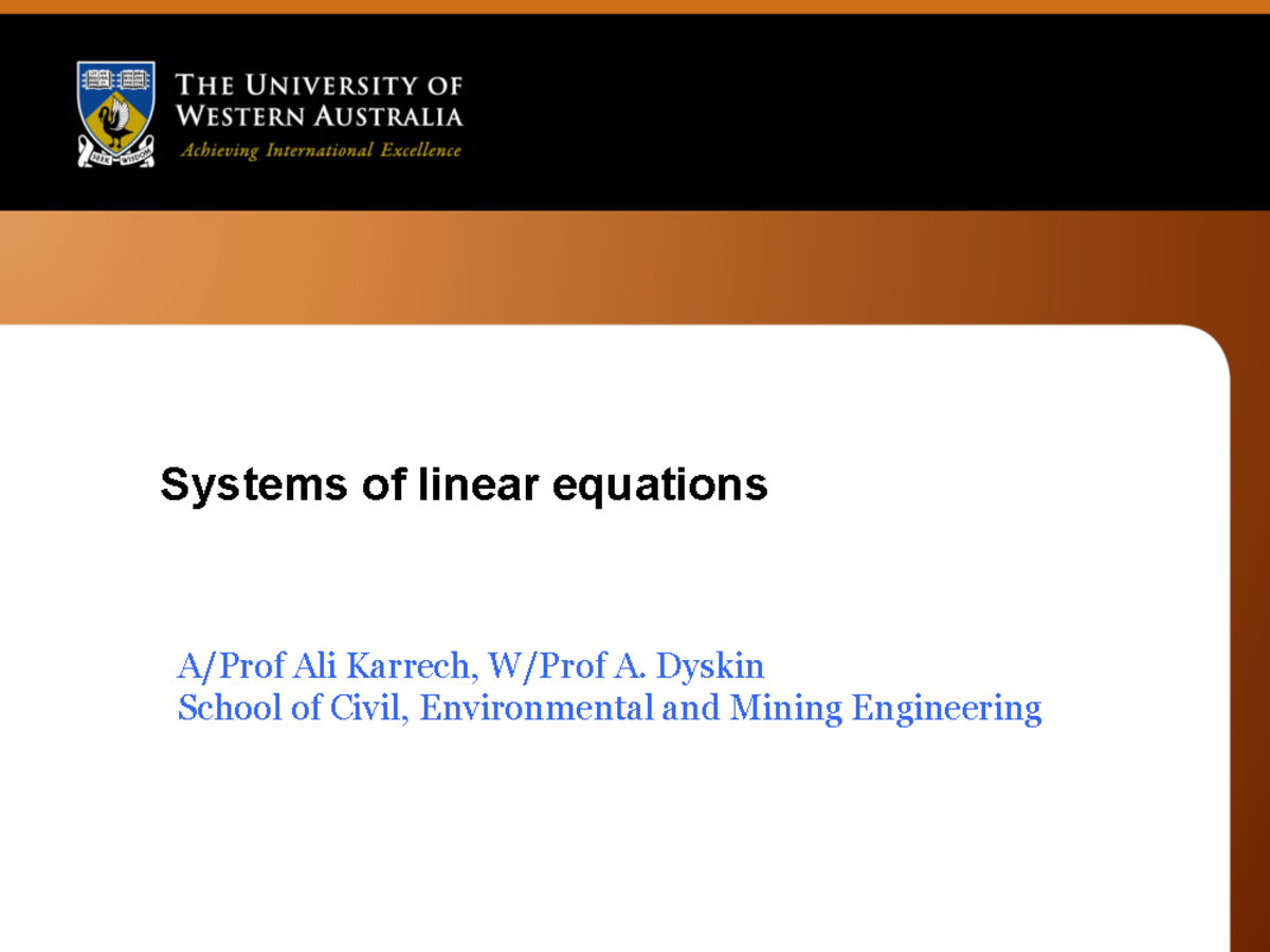 Systems Of Linear Equations - Systems of linear equations Ali Karrech ...