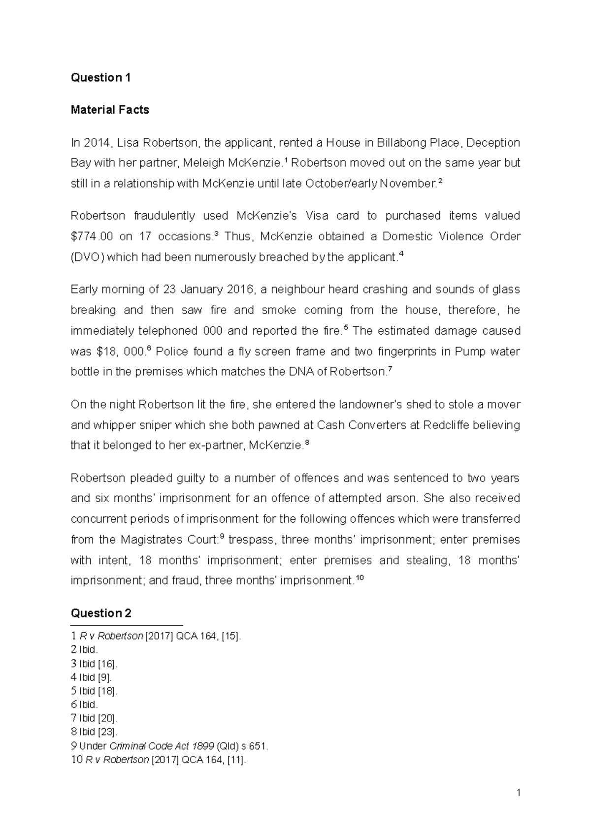 LLB101 - Case Law Assignment - Question 1 Material Facts In 2014, Lisa ...