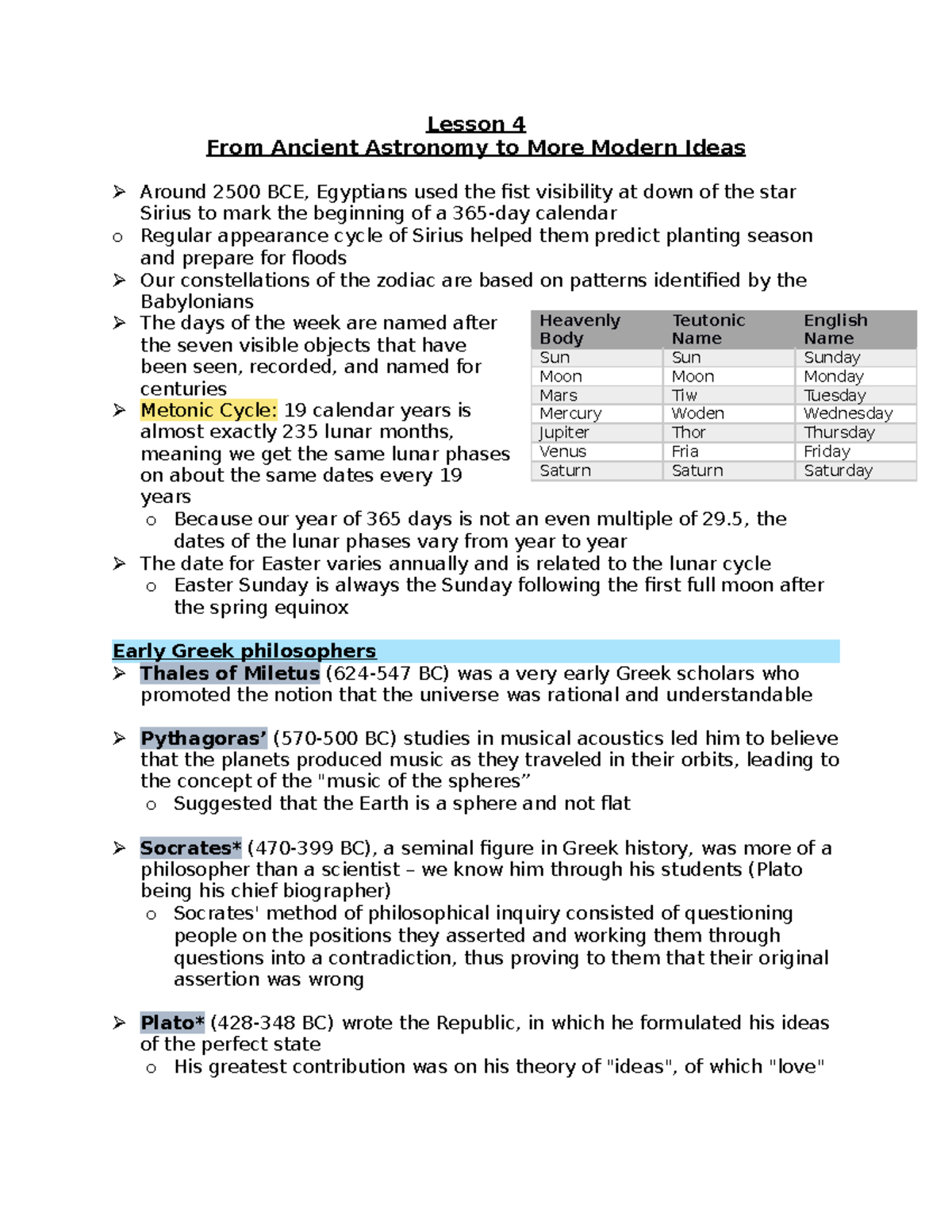 Lesson 4 - M2 - Lesson 4 From Ancient Astronomy to More Modern Ideas ...