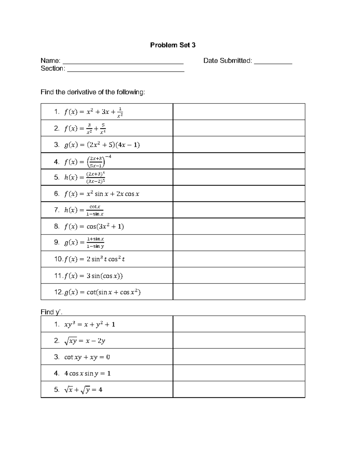 Problem Set 3 - Derivatives - Problem Set 3 Name ...