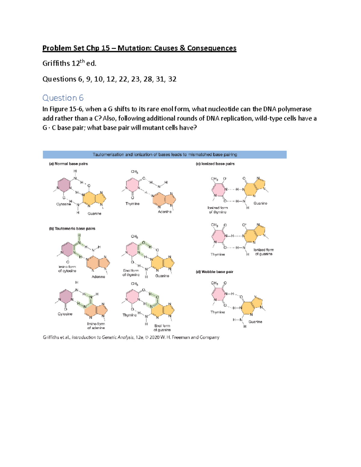 Week 8 Practice - Problem Set Chp 15 – Mutation: Causes & Consequences ...
