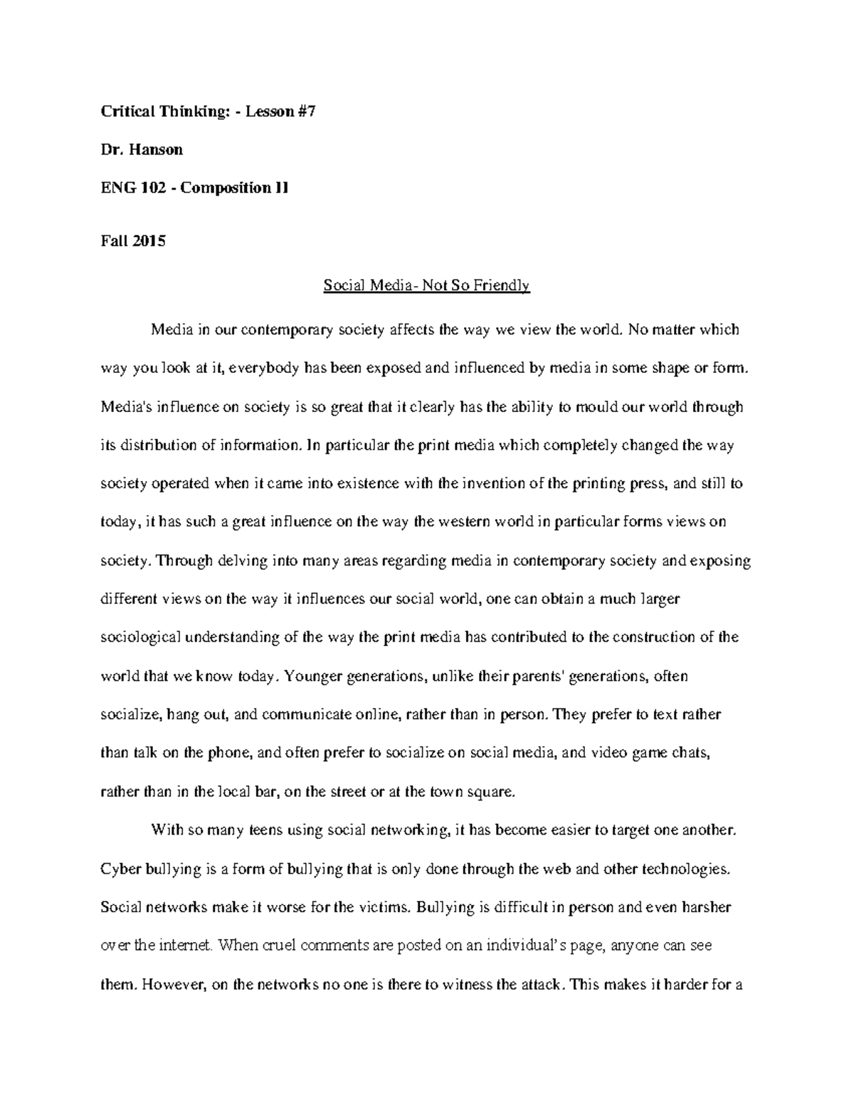 Critical Thinking-Lesson #7 - ENG 102 - CSN - Studocu