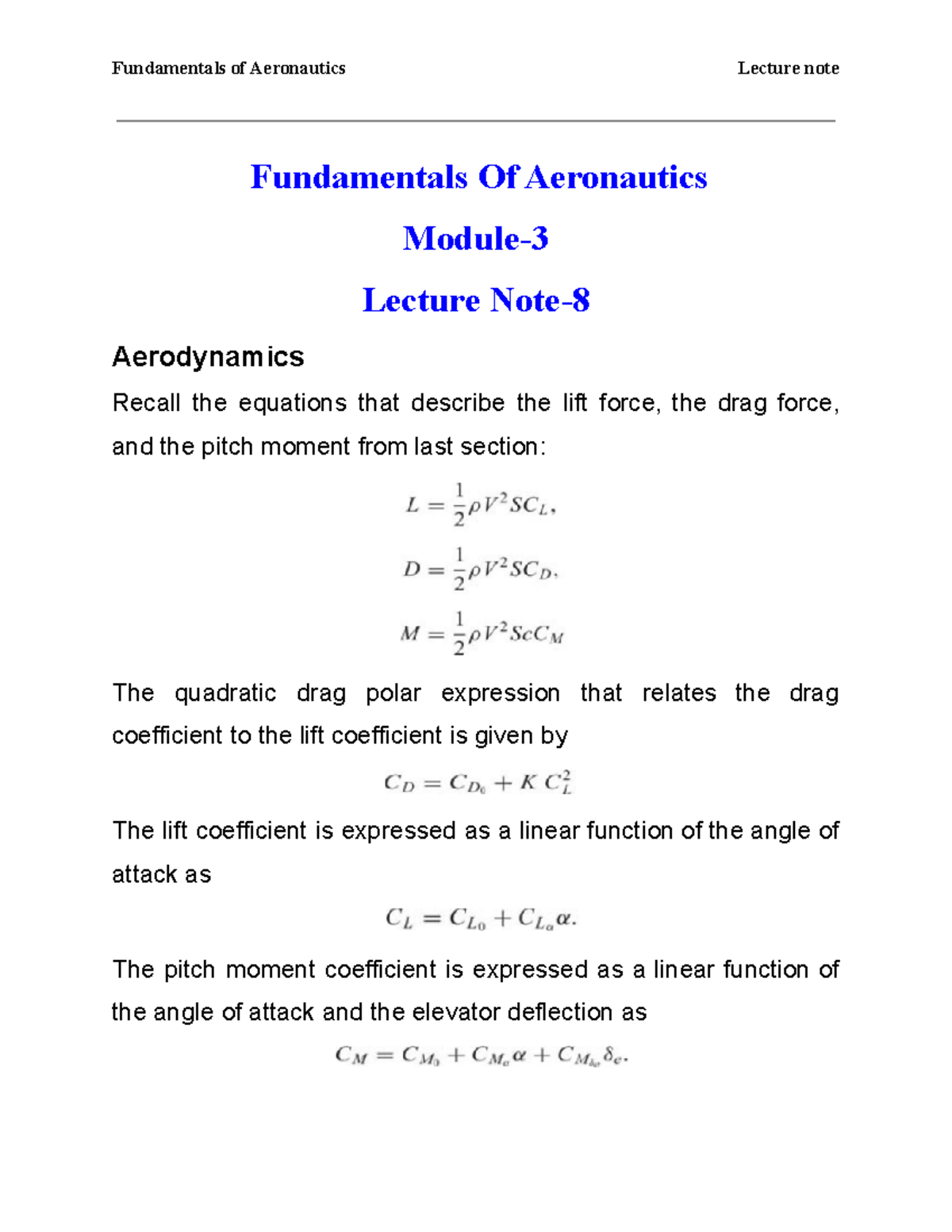 Fundamentals Of Aeronautics Module 3 Lecture note 8 - Fundamentals Of Aeronautics Module ...