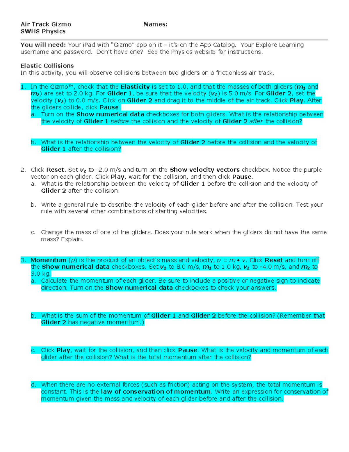 Air Track Gizmo - Your Explore Learning username and password. Don’t ...