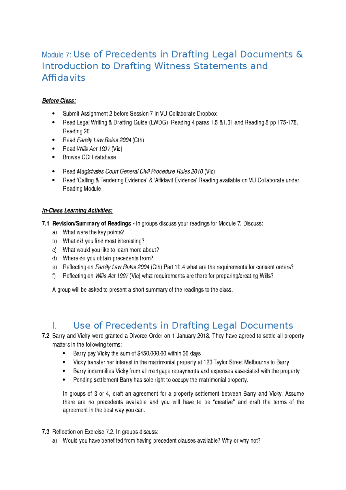 LLW1003 Module 7. Learning Activities 1 - Module 7: Use of Precedents ...