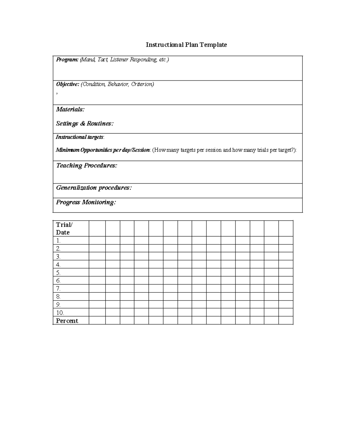 Instructional Plan Template and Rubric - Instructional Plan Template ...