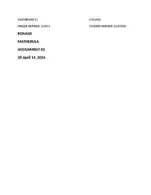 Assessment 02- 677772 - NOT REVIEWED - SEMESTER - ASSIGNMENT Unique number: Student number ...