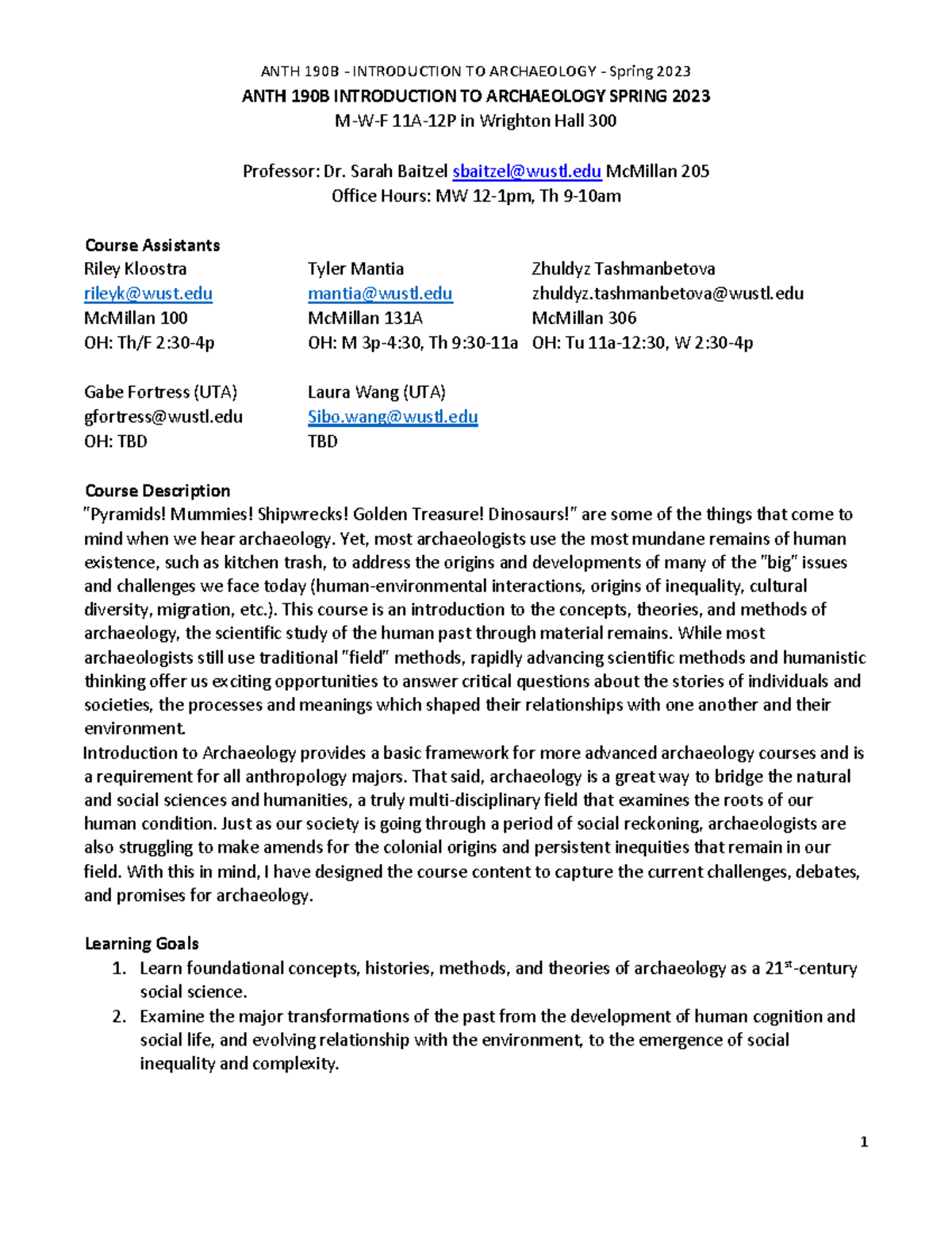 Intro to Archaeology Syllabus - ANTH 190B INTRODUCTION TO ARCHAEOLOGY ...