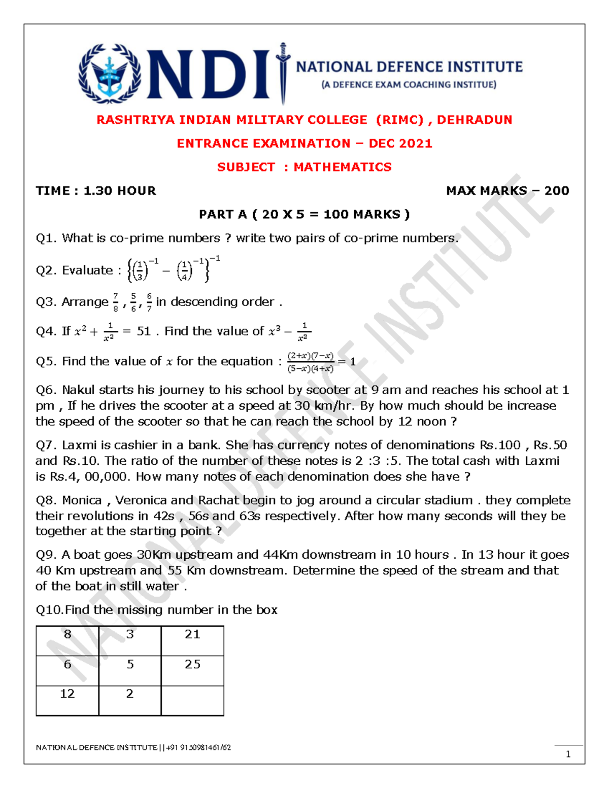 RIMC - 21b - Maths - RASHTRIYA INDIAN MILITARY COLLEGE (RIMC ...