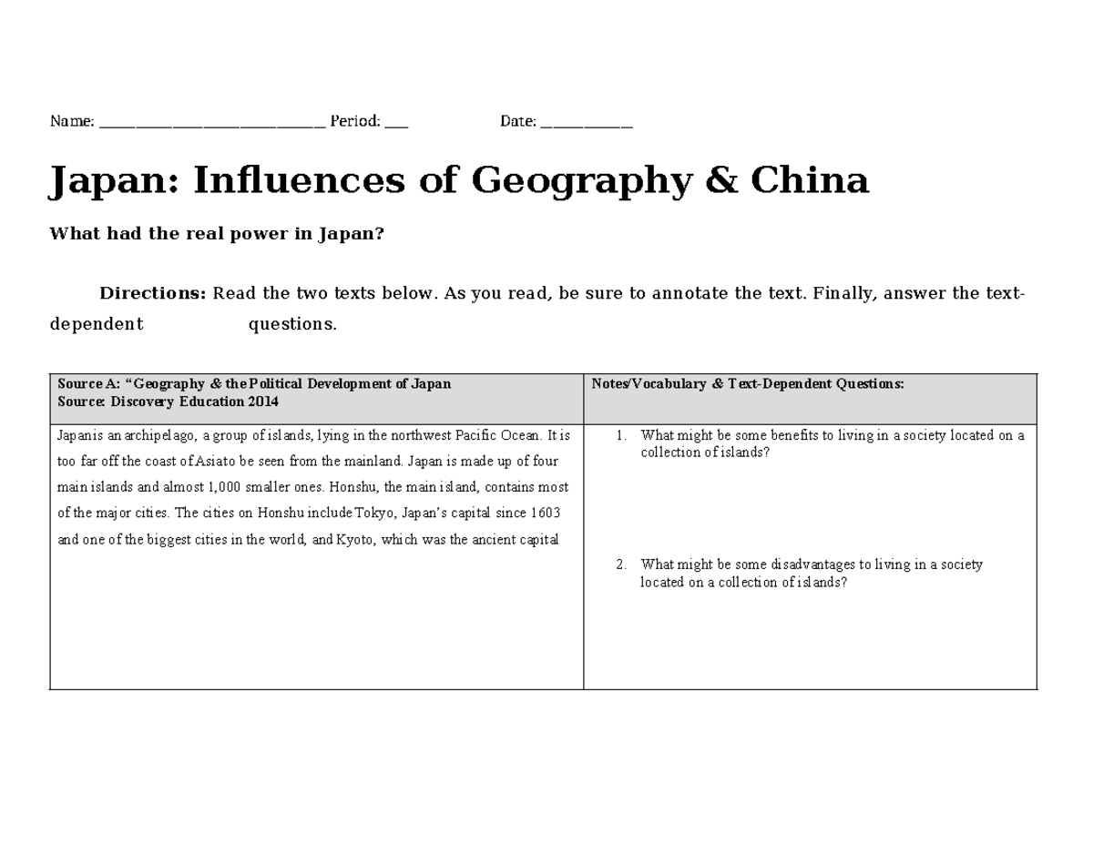 Japan - Influences of Geography and China - Name ...