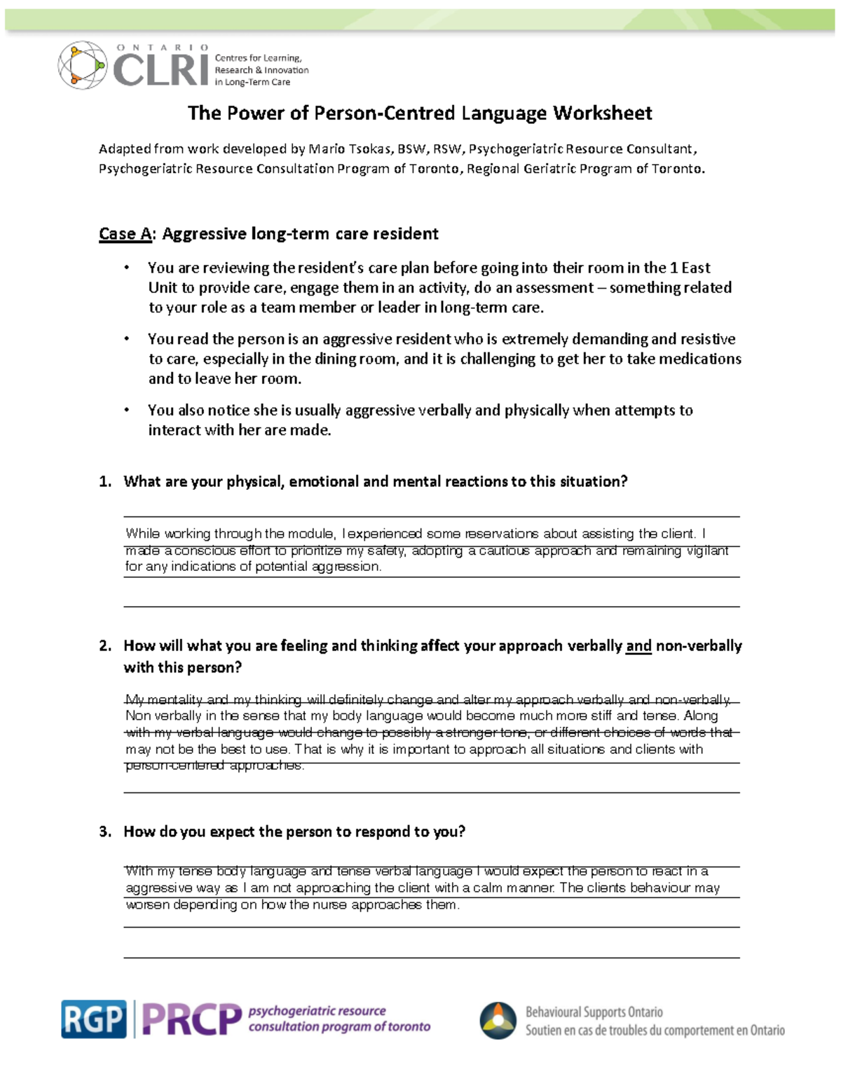 The Power of Person Centred Language Worksheet - The Power of Person ...