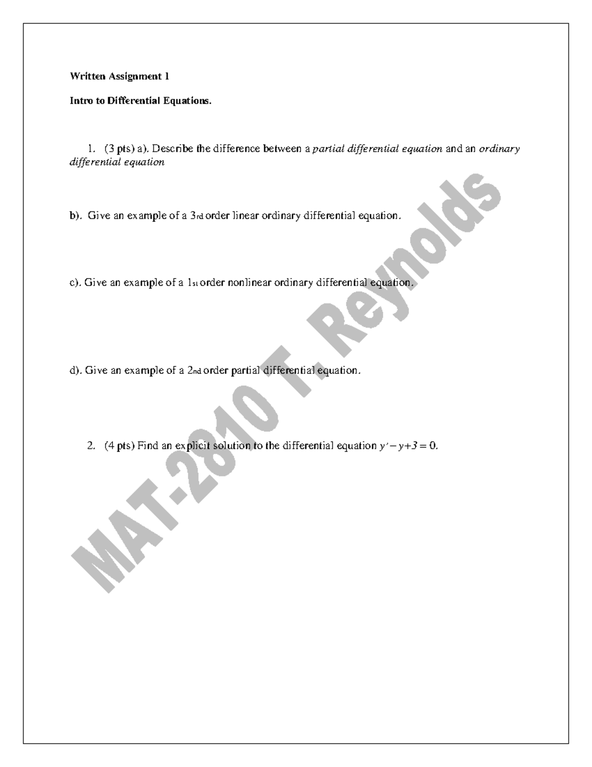 WA1 (1 - ////////.............// - MAT230 - Written Assignment 1 Intro ...