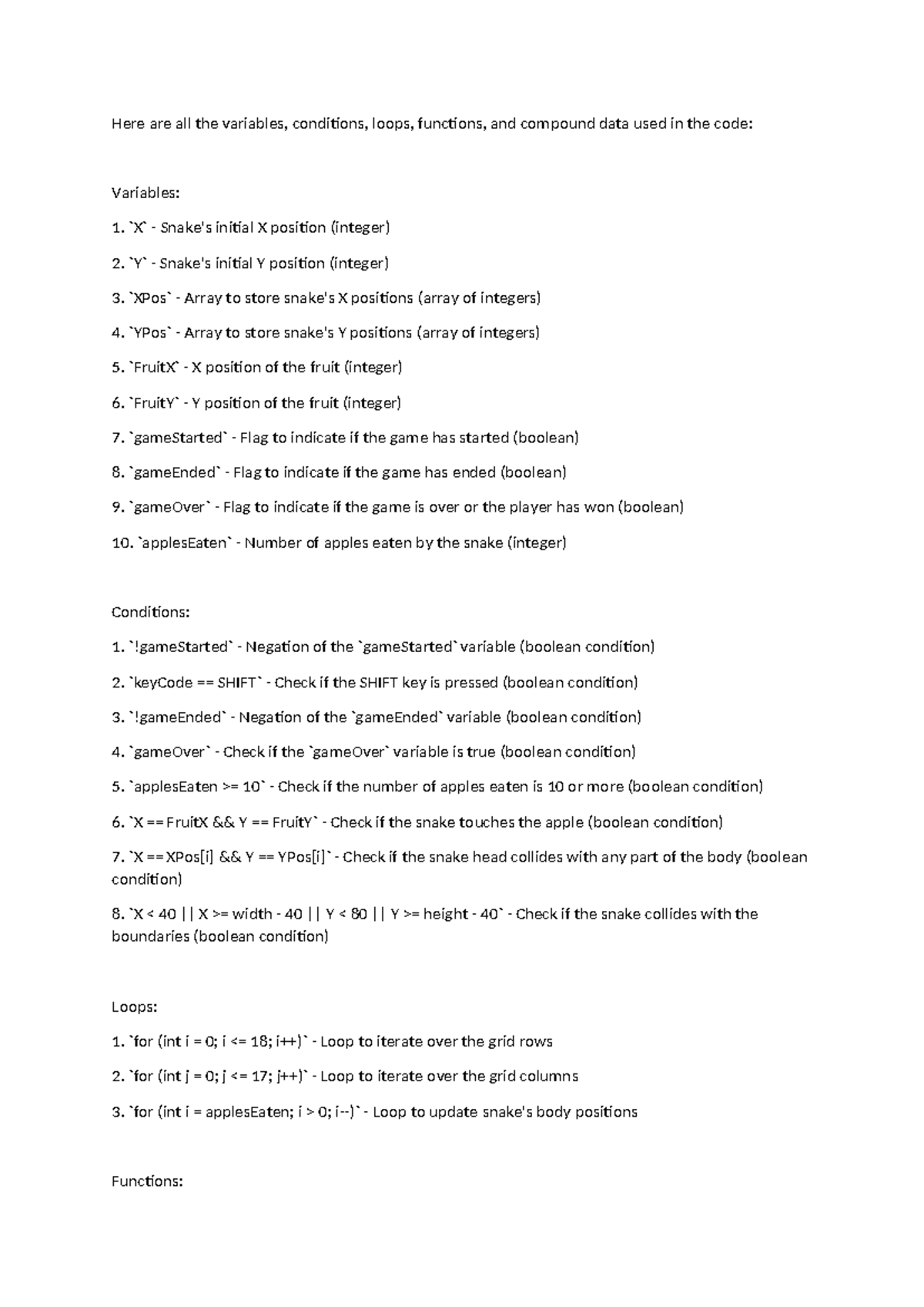 Comp 1000 ass 2 - Here are all the variables, conditions, loops, functions, and compound data ...
