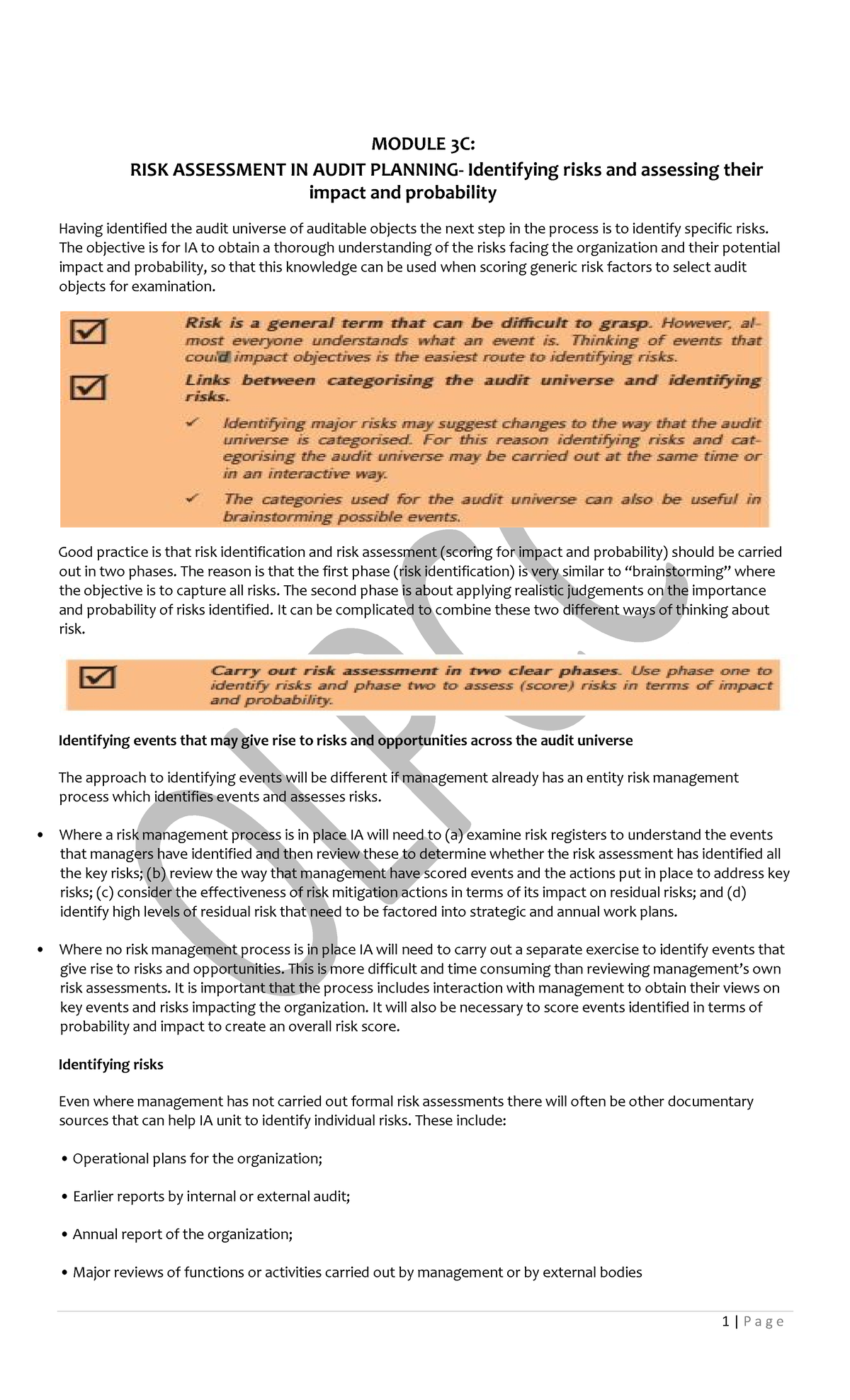 Module-3C - Operations Audit - MODULE 3C: RISK ASSESSMENT IN AUDIT PLANNING- Identifying risks ...