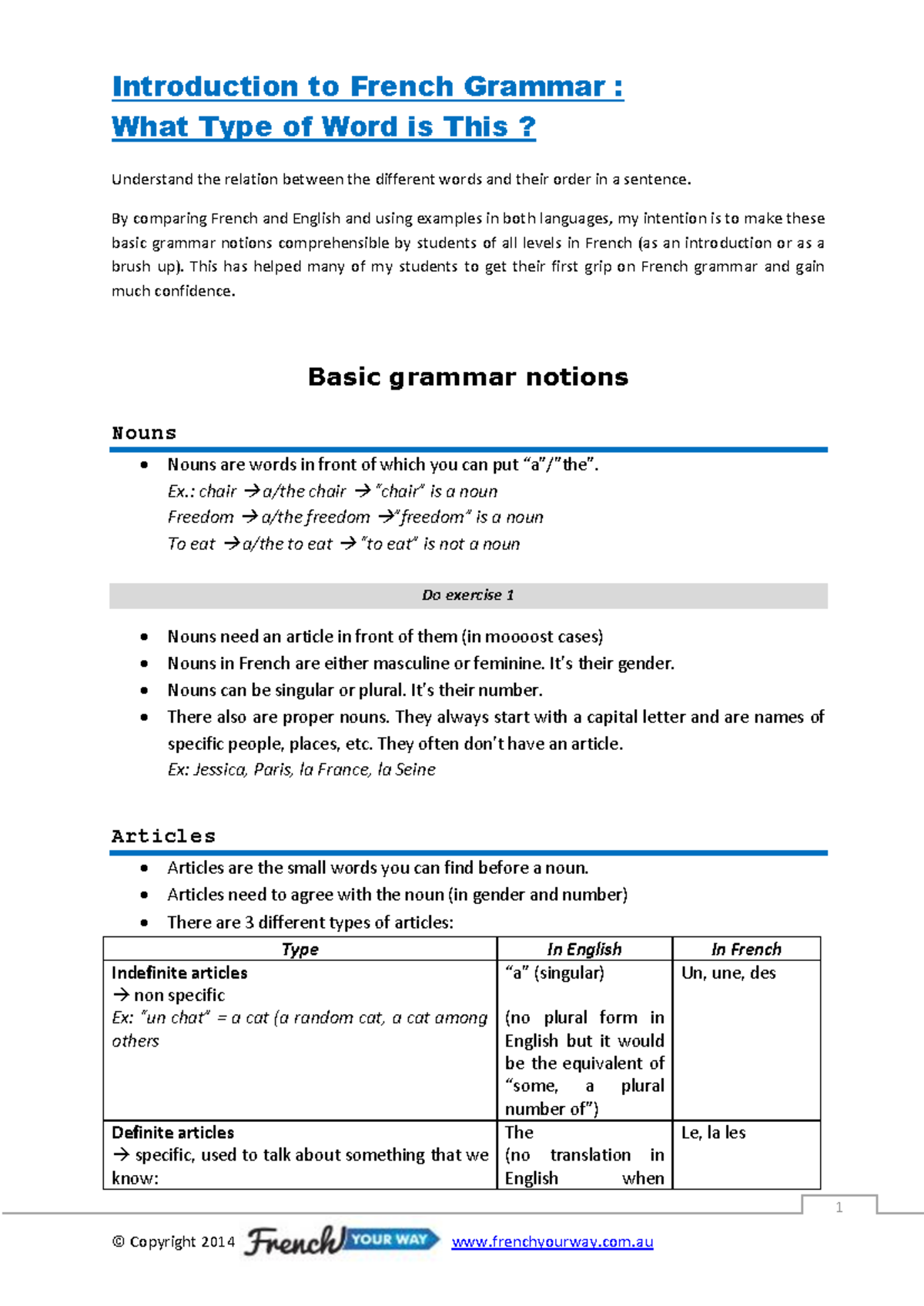 Introduction to french grammar - By comparing French and English and ...