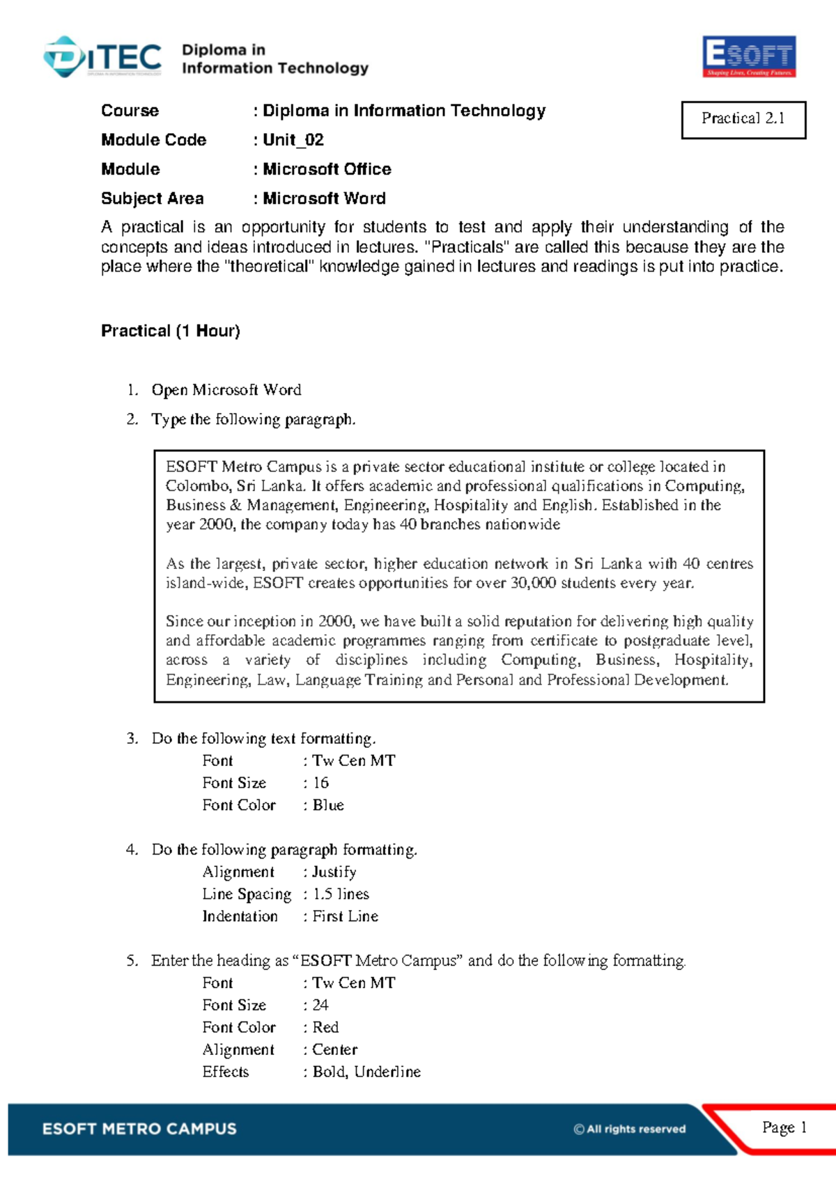 Practical 2.1 [1 hours] - Page 1 Course : Diploma in Information ...