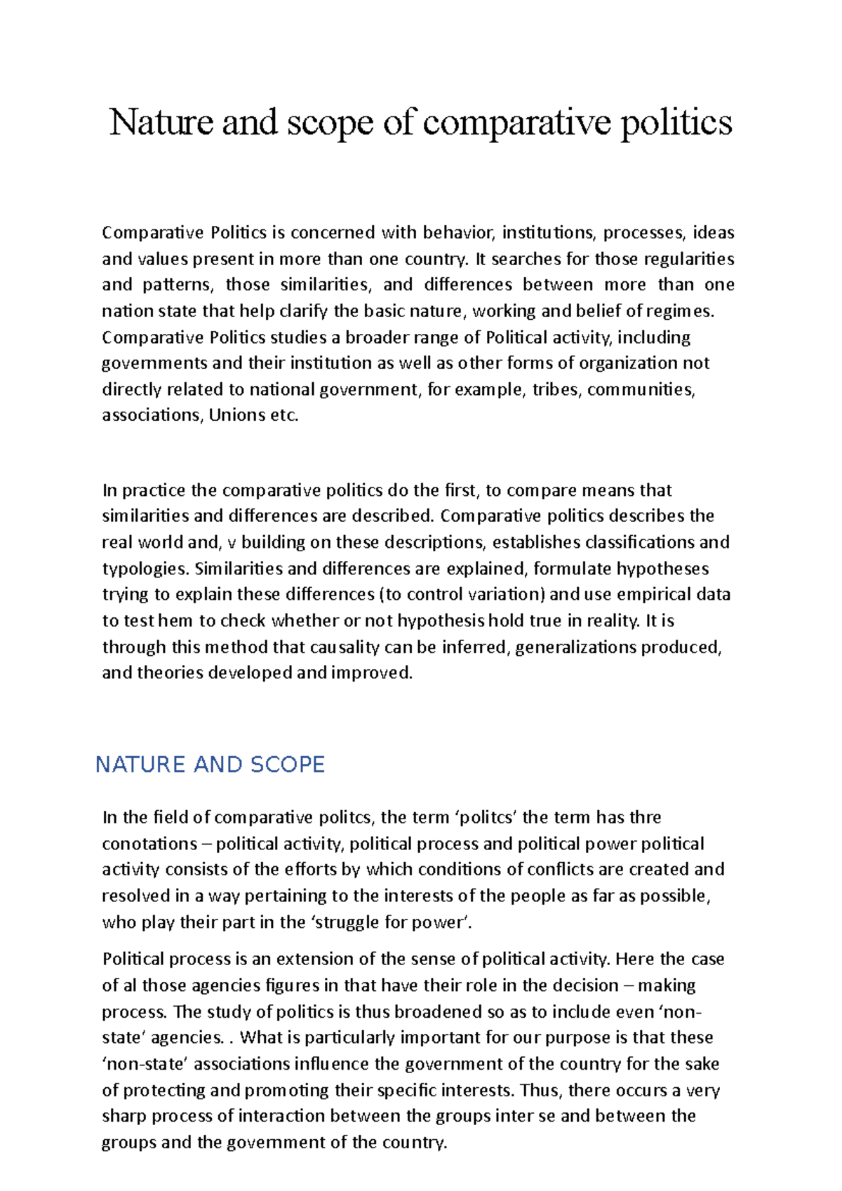 Nature and scope of comparative politics - Nature and scope of ...