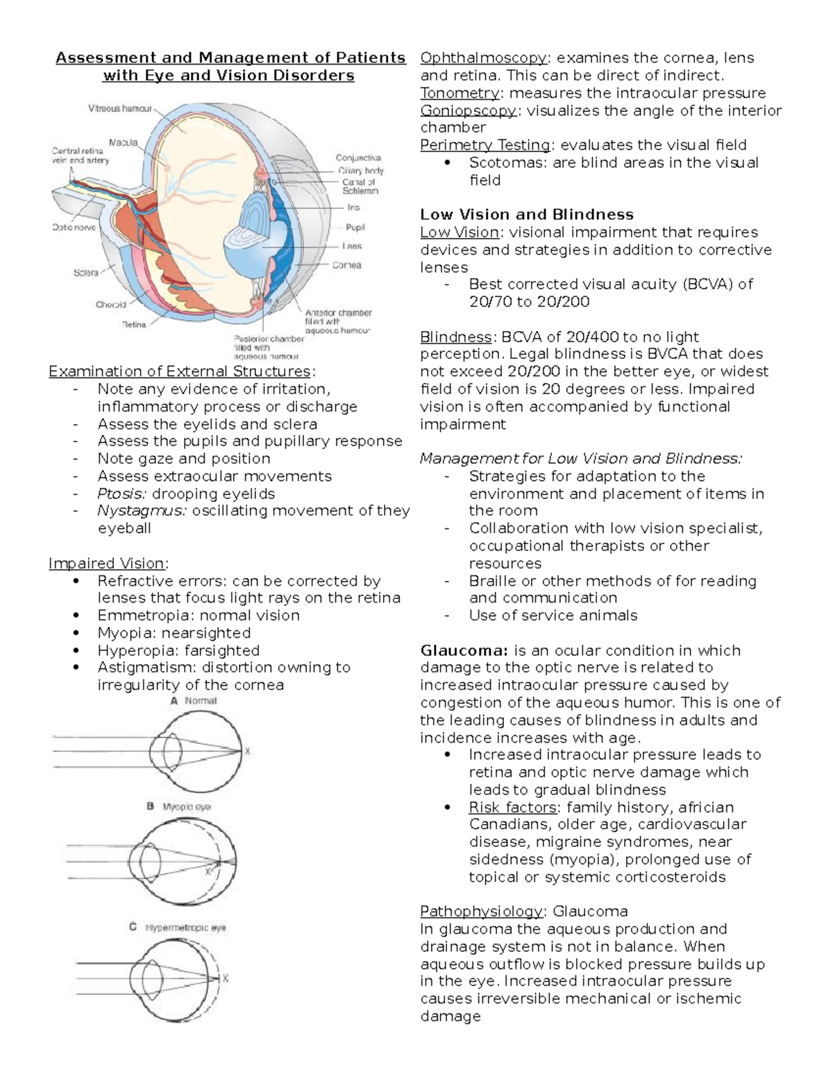 Eye and Vision Disorders - This can be direct of indirect. Tonometry ...
