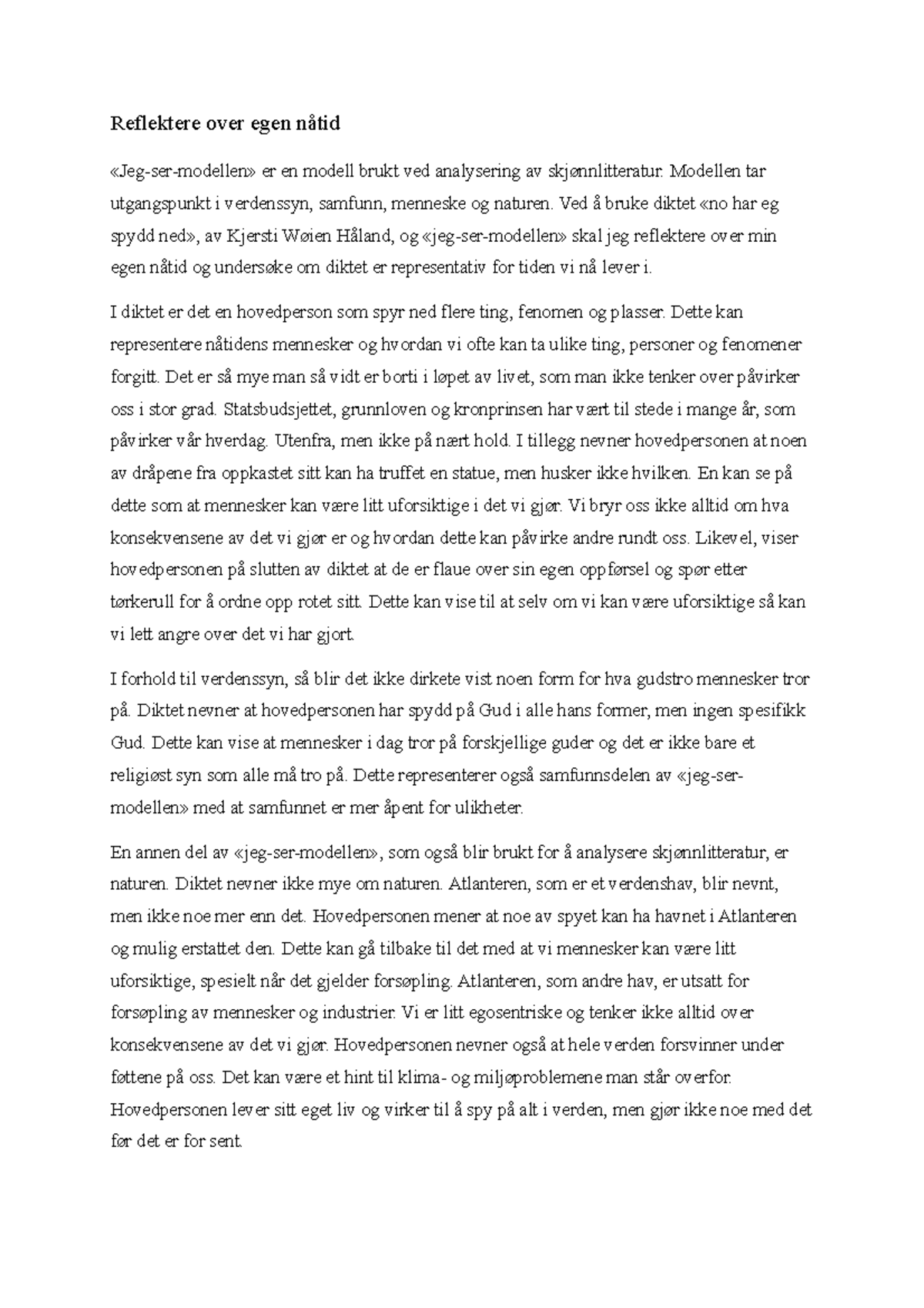 Reflektere over egen nåtid - Reflektere over egen nåtid «Jeg-ser ...