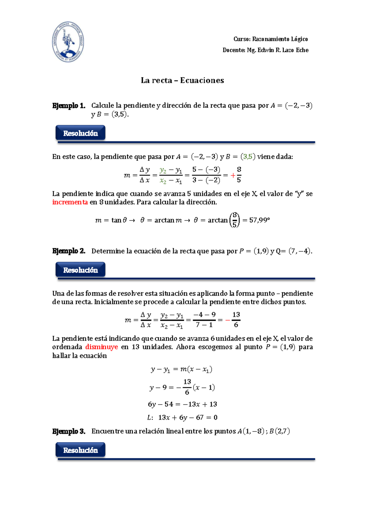 Ecuaciones de la recta - trteteterter - Curso: Razonamiento Lógico ...