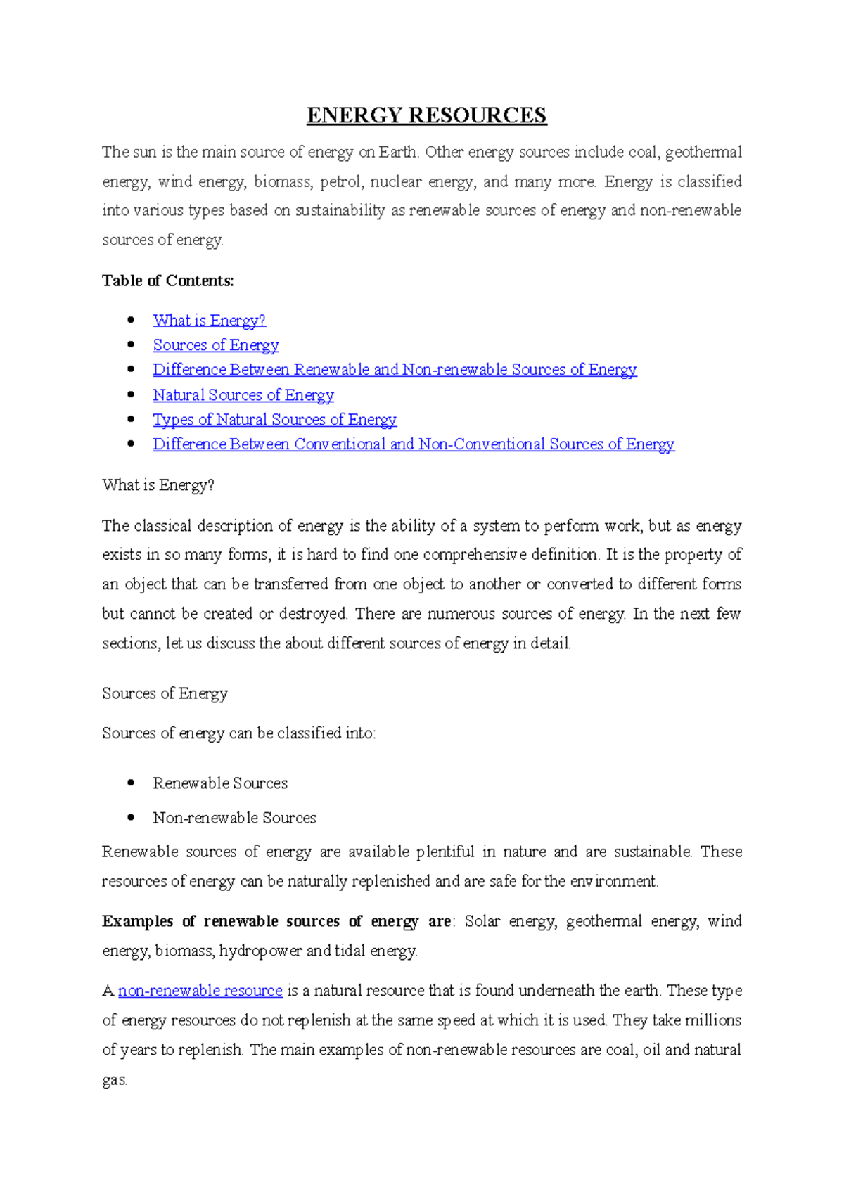 Energy Resources - ENERGY RESOURCES The sun is the main source of ...