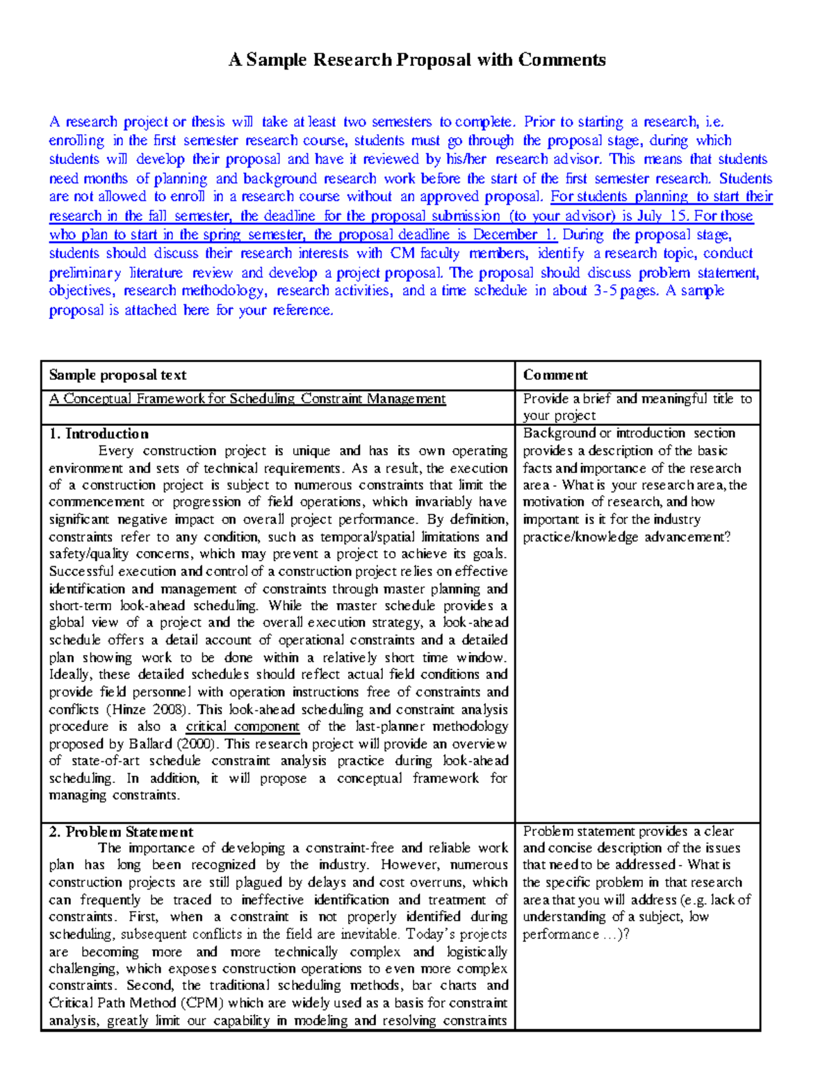 A sample proposal with comment - A Sample Research Proposal with ...