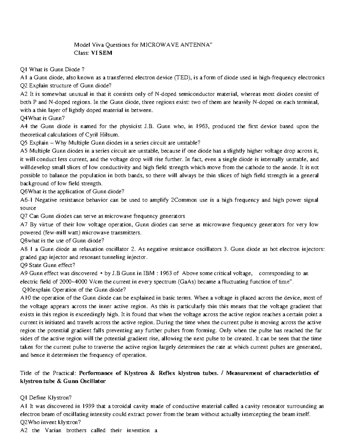 Antenna & Microwave Communication viva - Model Viva Questions for ...