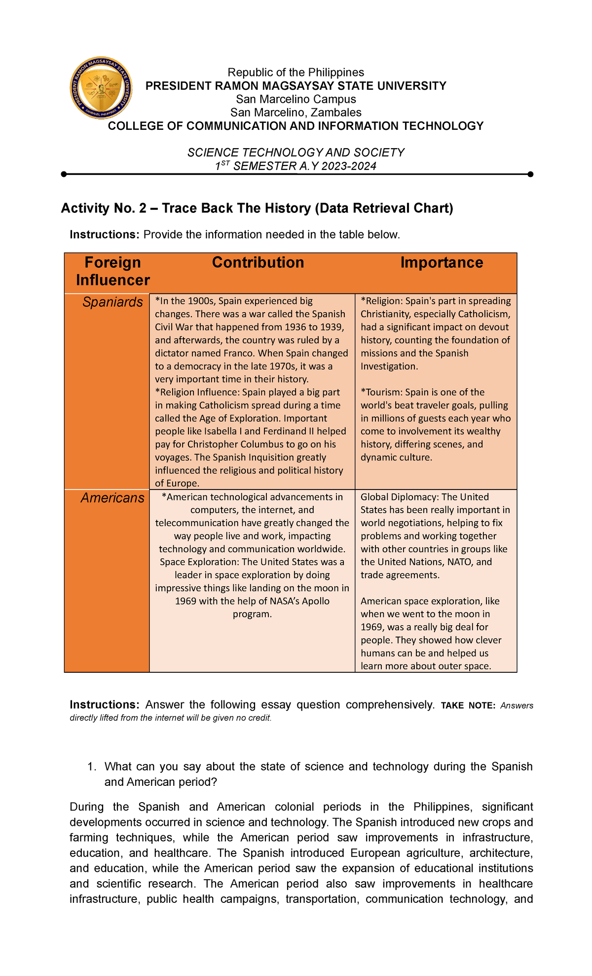 Activity-NO - Just random - Republic of the Philippines PRESIDENT RAMON ...