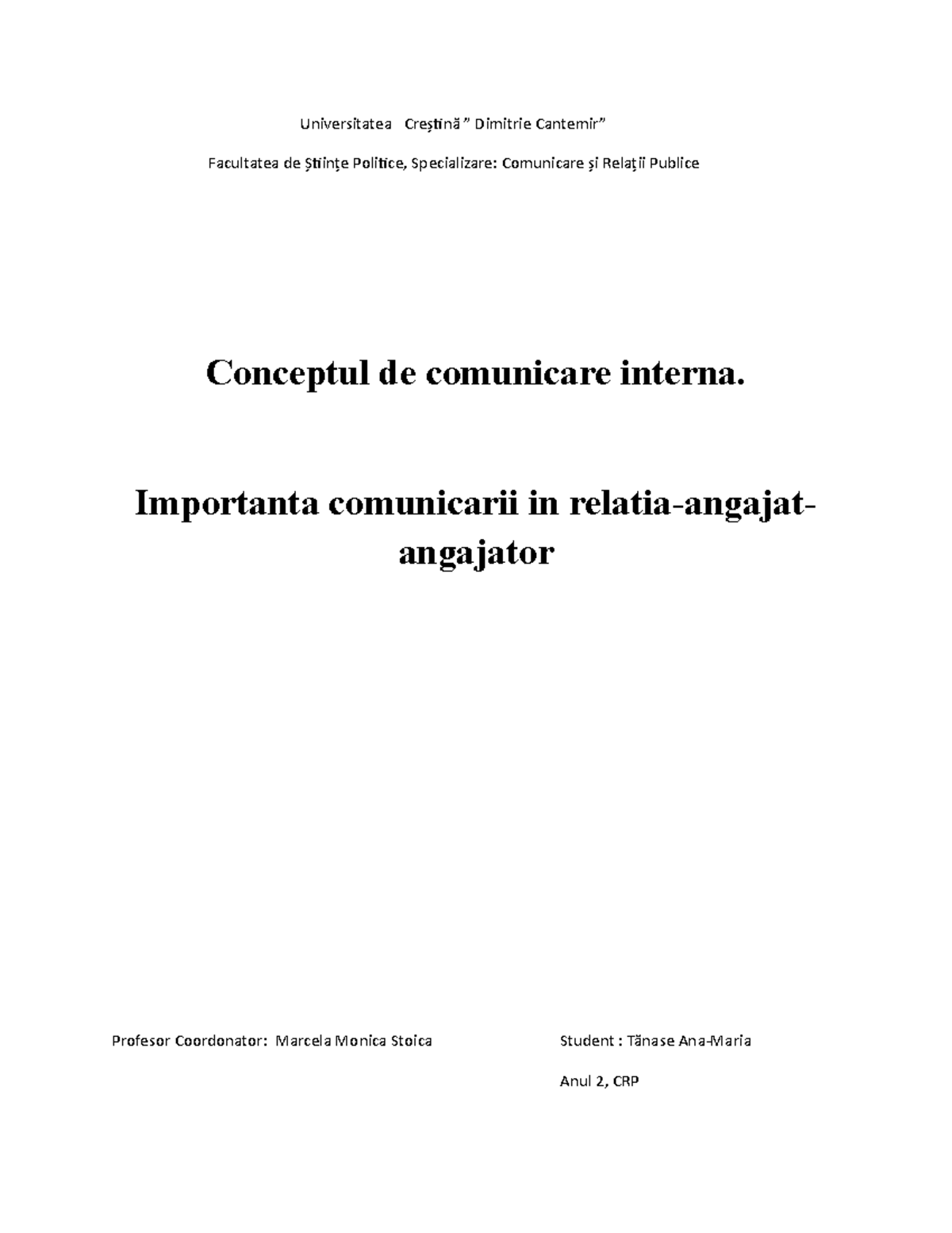 Conceptul de comunicare interna - Universitatea Creștină ” Dimitrie ...