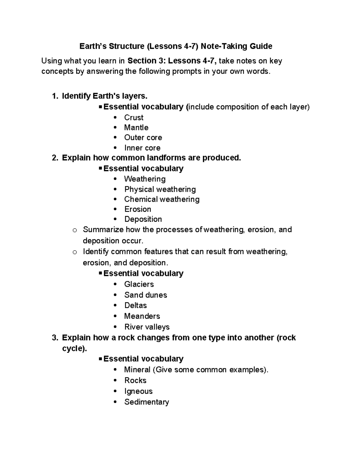 Section 3 Earth's Structure (Lessons 4-7) - Earth’s Structure (Lessons ...