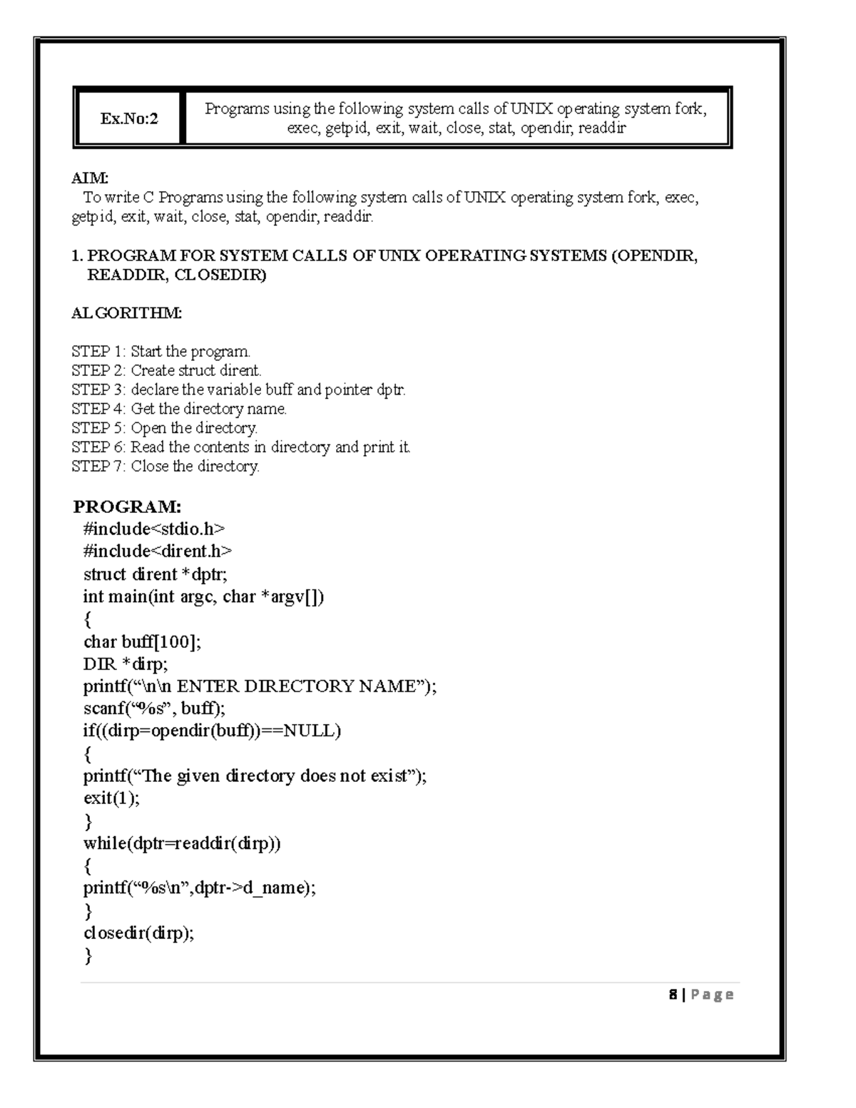 Lab 2 Os Ex Programs Using The Following System Calls Of Unix
