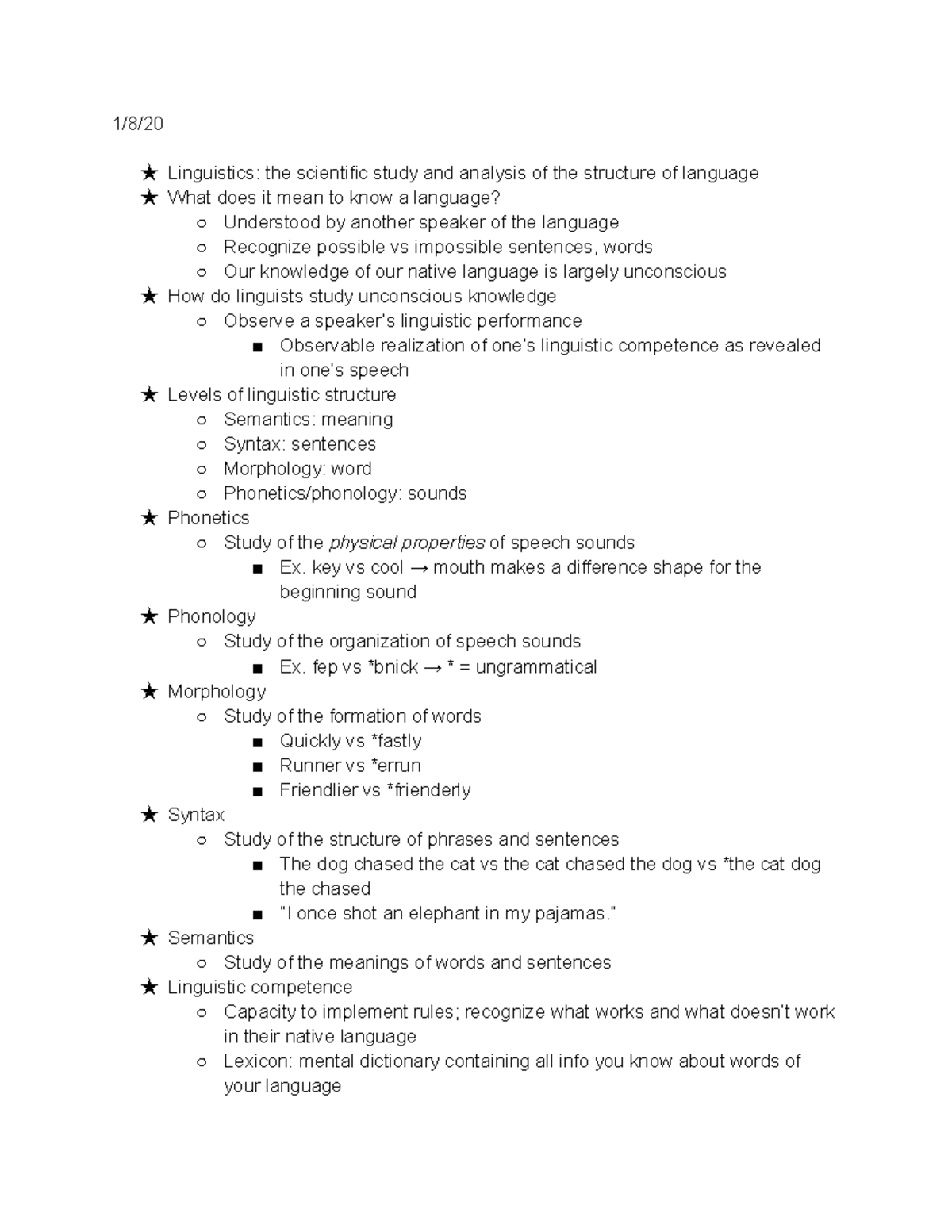 Introduction to Linguistic Thought Lecture Notes Part 1 - 1/8 ...