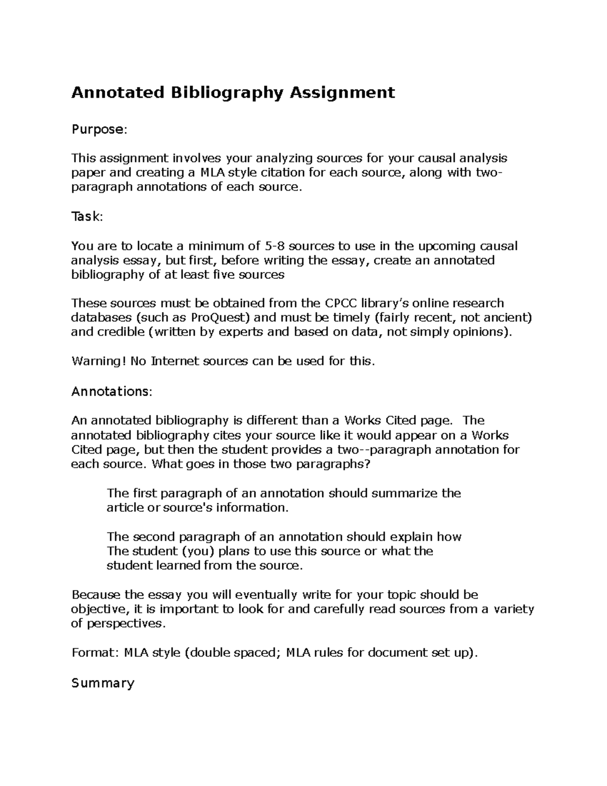Annotated Bibliography Assignment 2021 - Annotated Bibliography ...