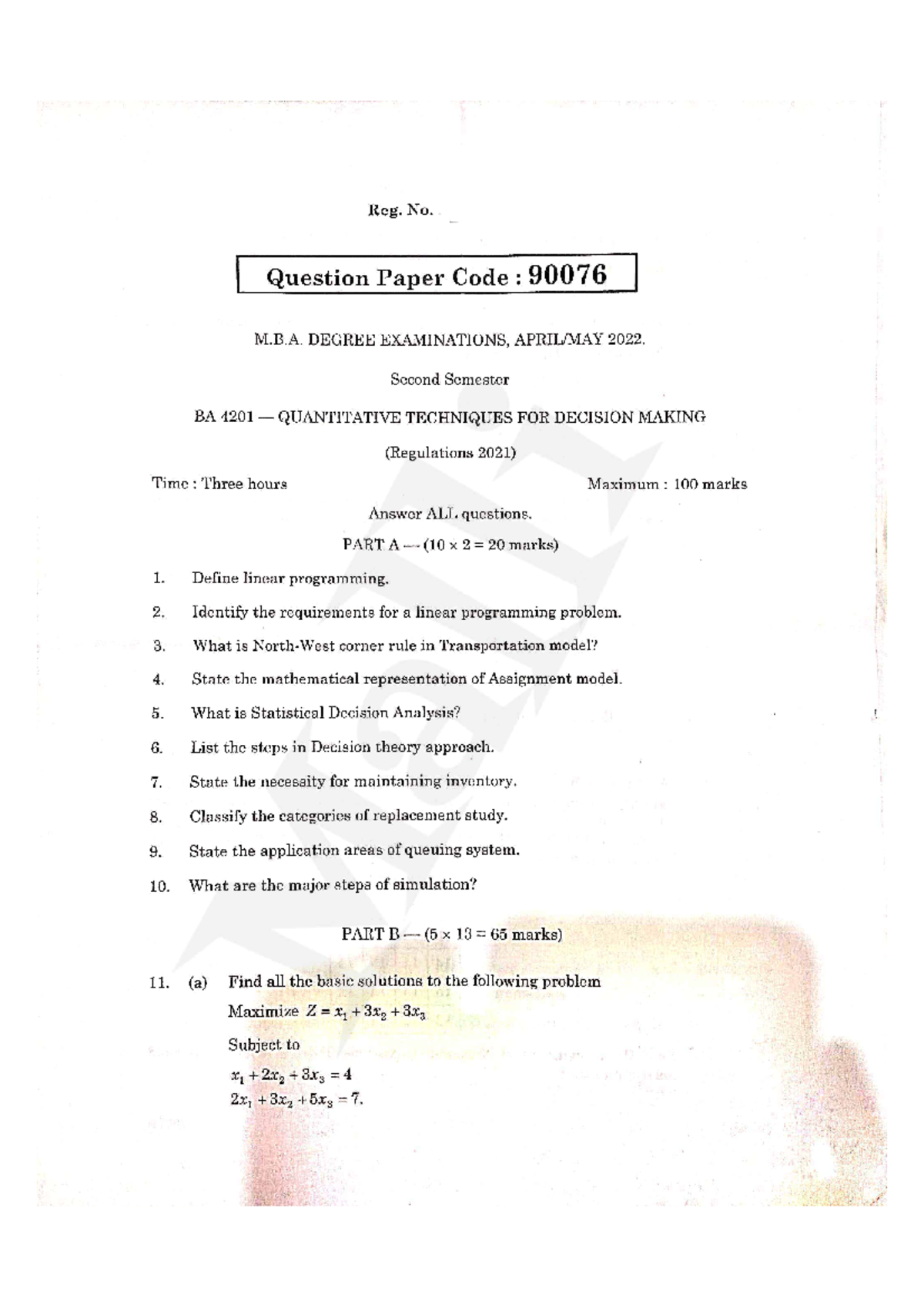 Anna University🎓 MBA Degree Examinations, April May 2022 2nd Semester ...