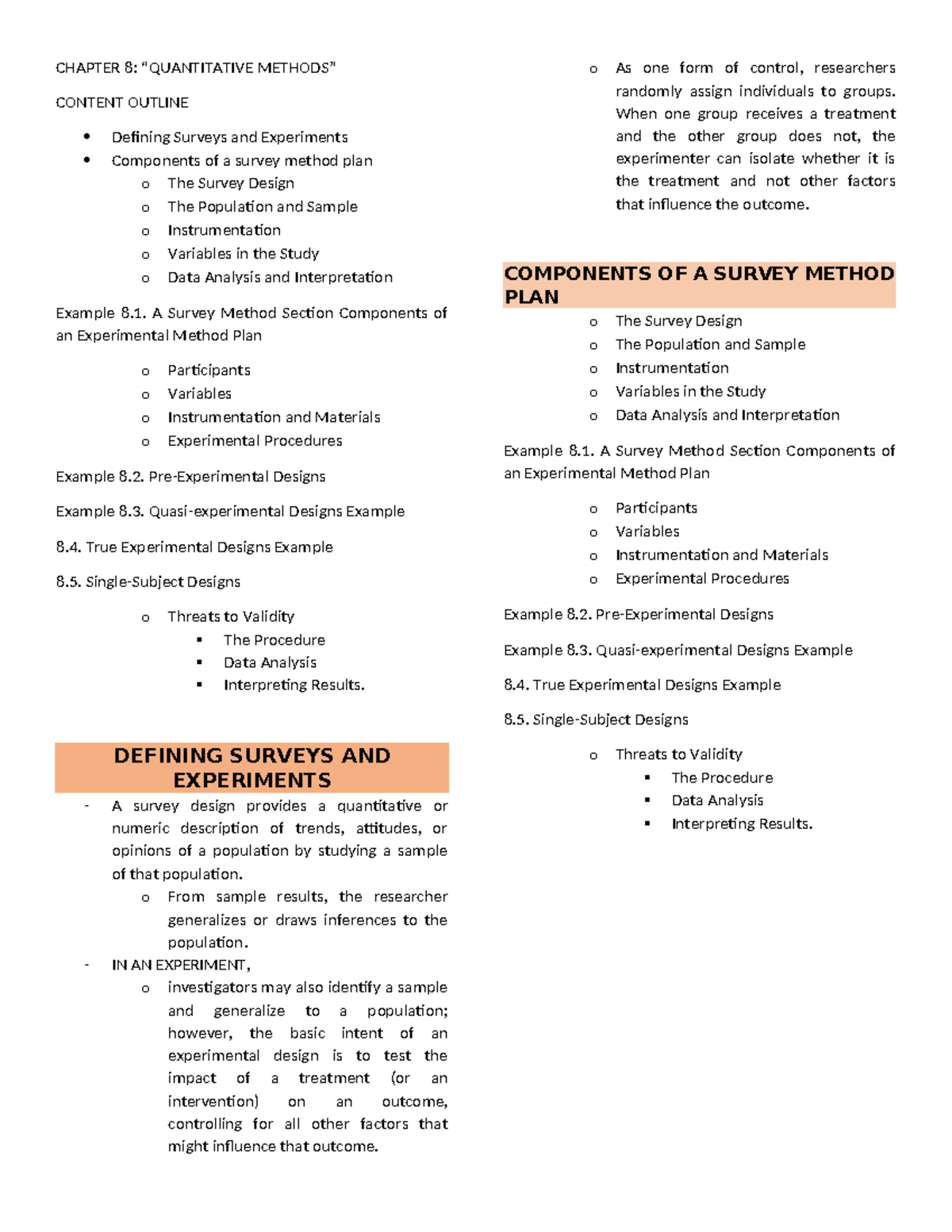 Chapter 8 - reviewer - CHAPTER 8: “QUANTITATIVE METHODS” CONTENT ...