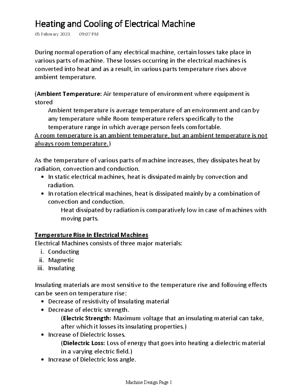 Heating and Cooling of Electrical Machines - During normal operation of ...