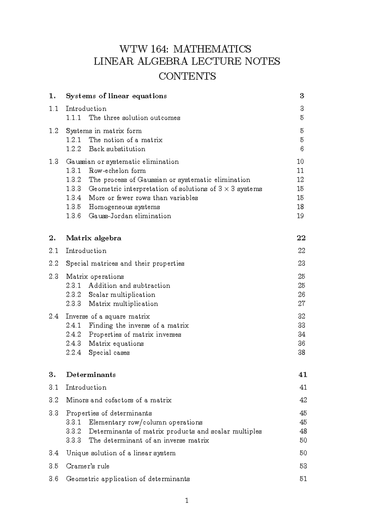 Lin Alg Notes - WTW 164: MATHEMATICS LINEAR ALGEBRA LECTURE NOTES x y ...