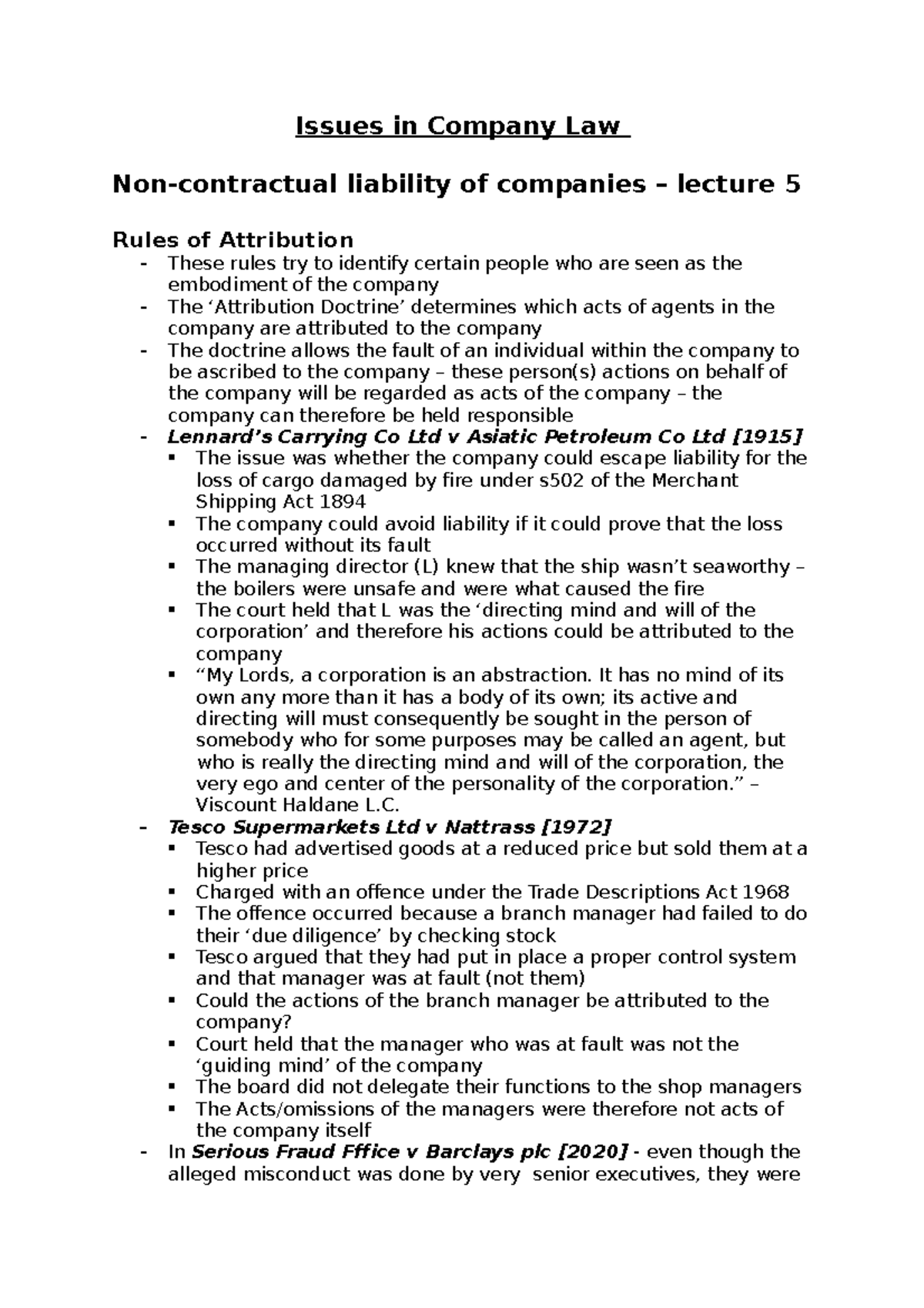 Non-contractual liability of companies – lecture 5 - Issues in Company ...