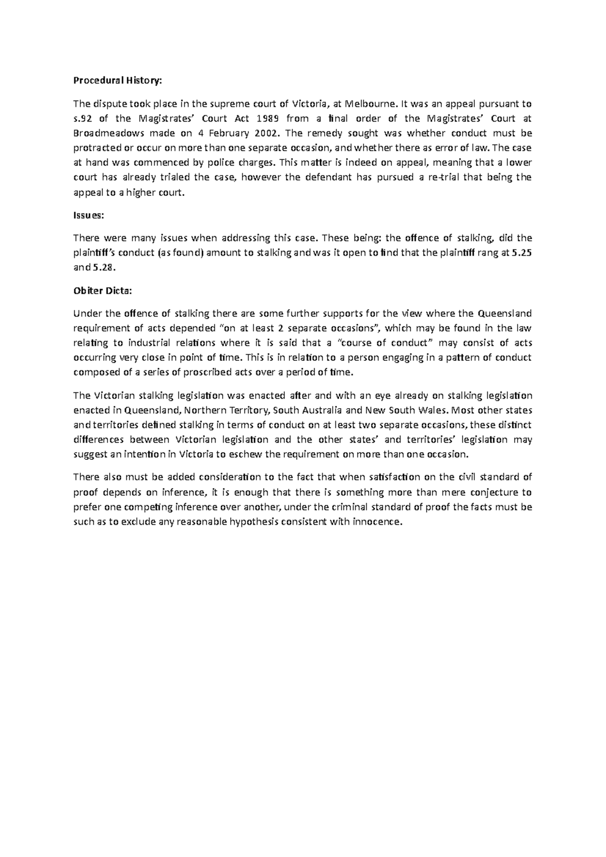 Case Brief - fiction case study assignment - Procedural History: The ...