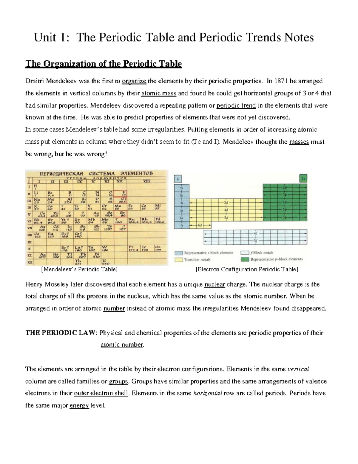 Periodic-Trends-Notes - Unit 1: The Periodic Table and Periodic Trends ...