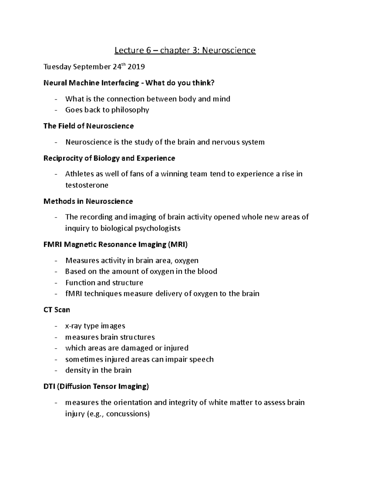 Lecture 6 - chapter 3 - Lecture 6 – chapter 3: Neuroscience Tuesday ...