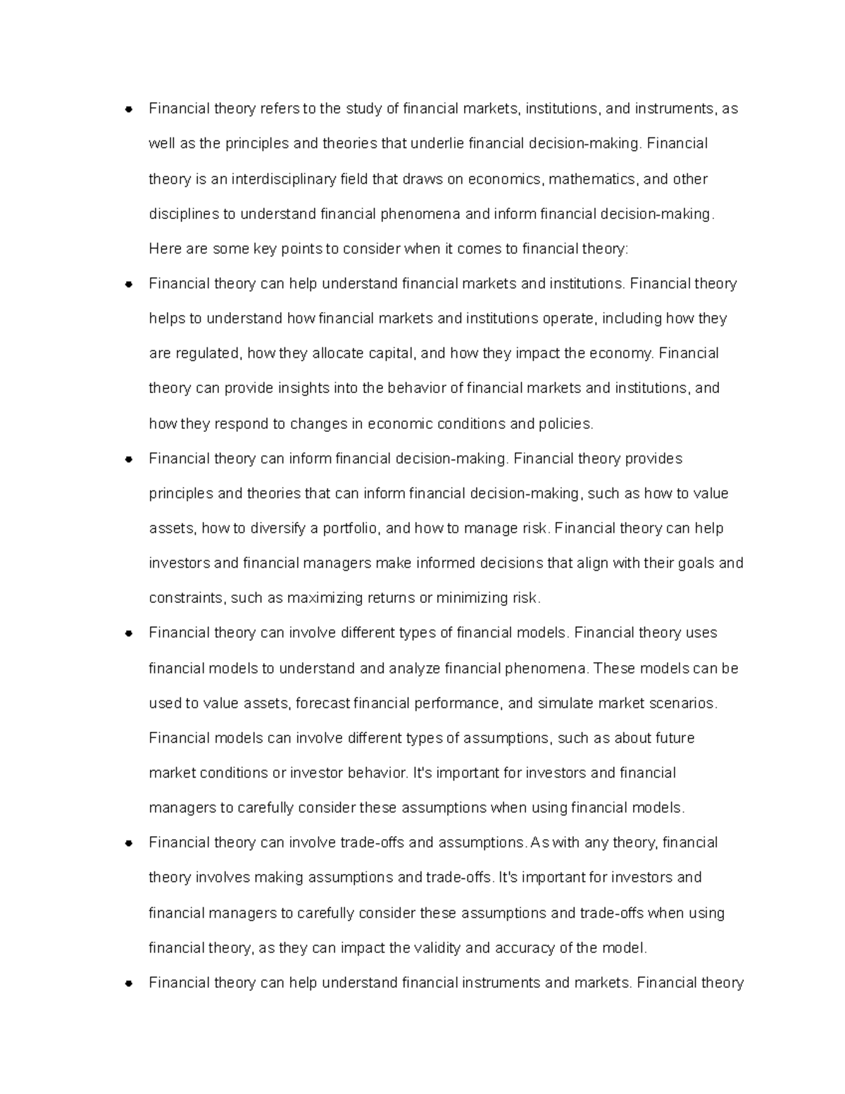 Financial Theory Lecture Notes - Financial theory refers to the study ...