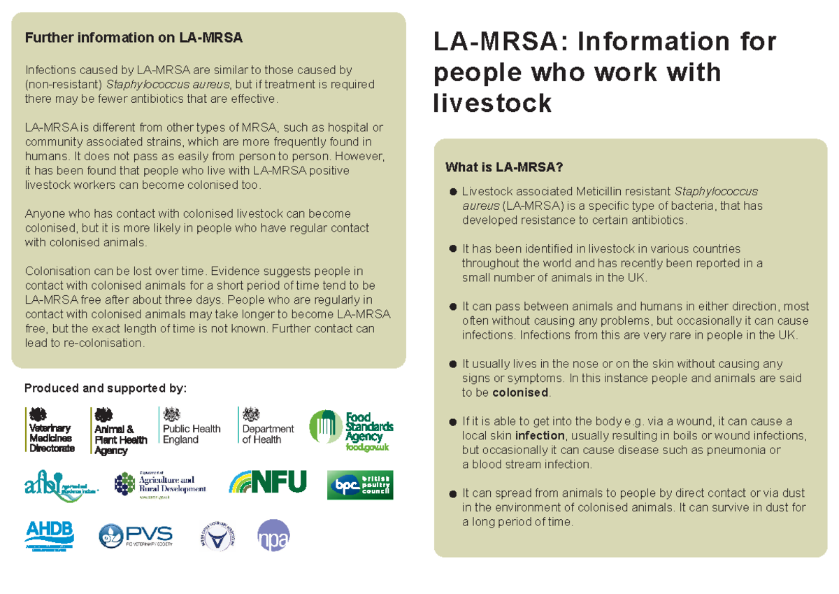 LA-MRSA - Guidelines - Further information on LA-MRSA Infections caused ...