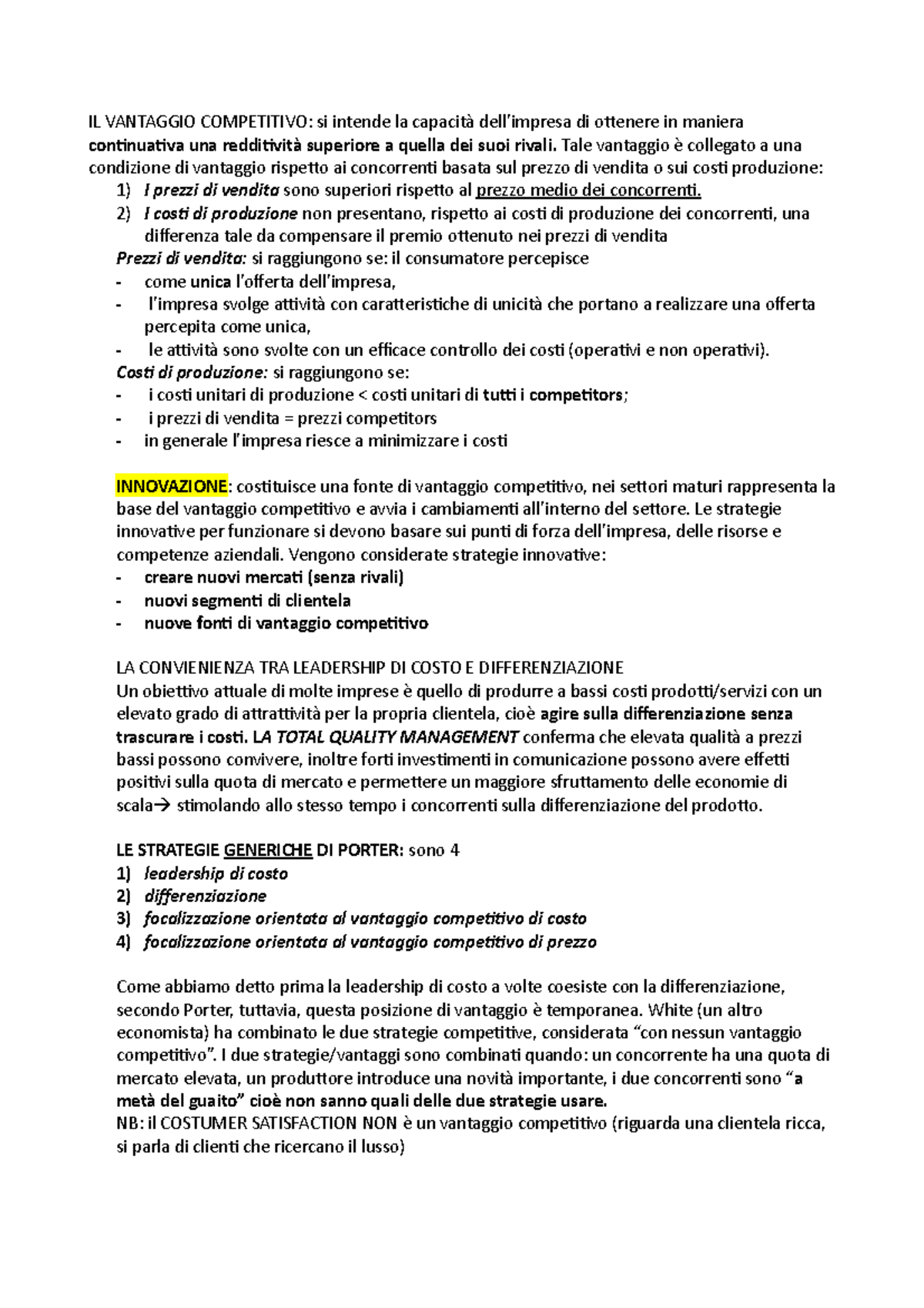 IL Vantaggio Competitivo - IL VANTAGGIO COMPETITIVO: si intende la di ...