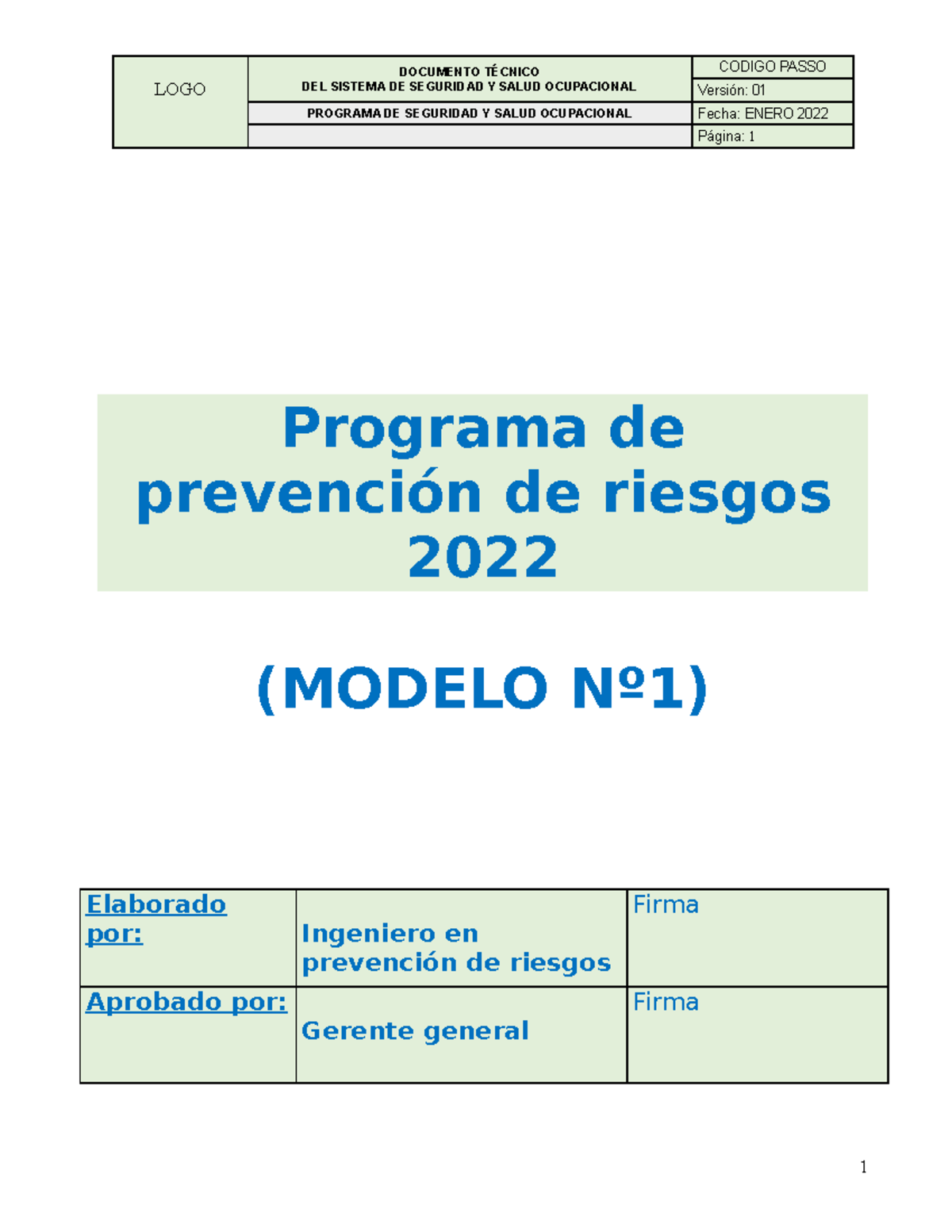 Programa Anual DE Prevencion 2022 Modelo 1 - LOGO DOCUMENTO TÉCNICO DEL SISTEMA DE SEGURIDAD Y ...