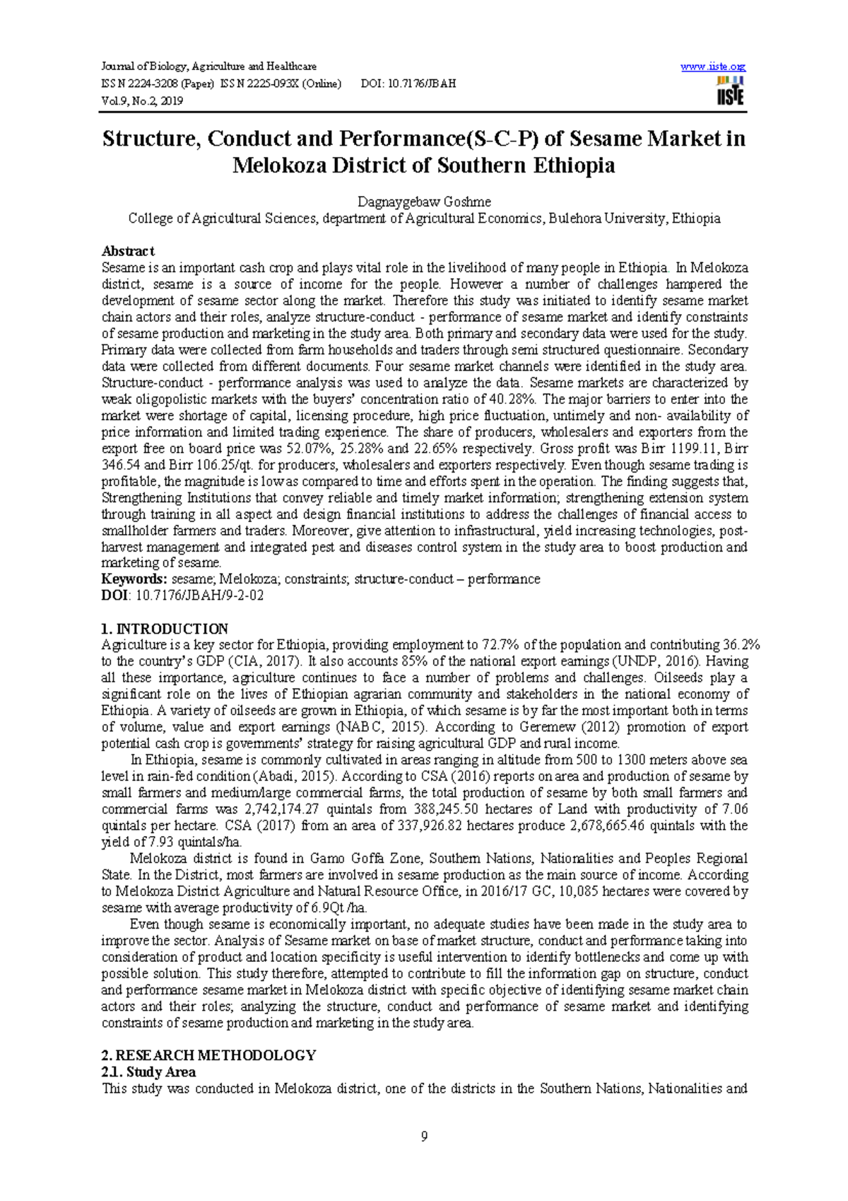 Structure, Conduct and Performance(S-C-P) of Sesame Market - In ...