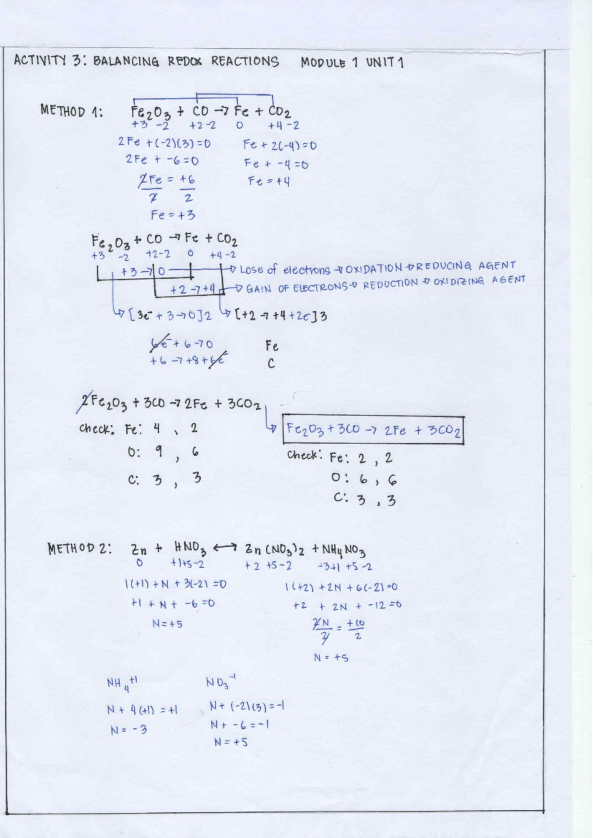Balancing Redox Reaction - ACTIVITY 3: BALANCING REDOX REACTIONS MODULE ...