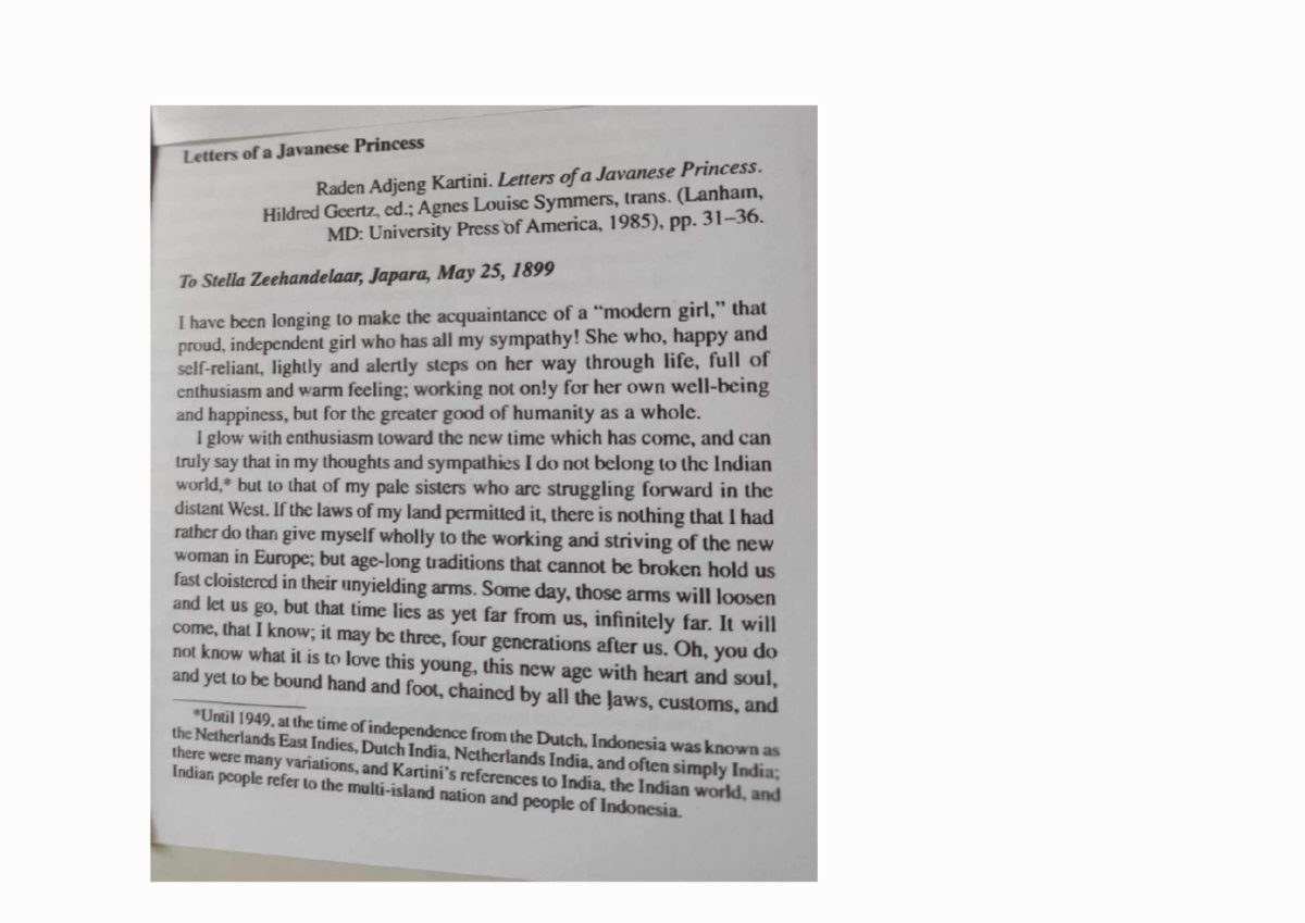 Letters OF A Javanese Princess - Literature 2 - Studocu
