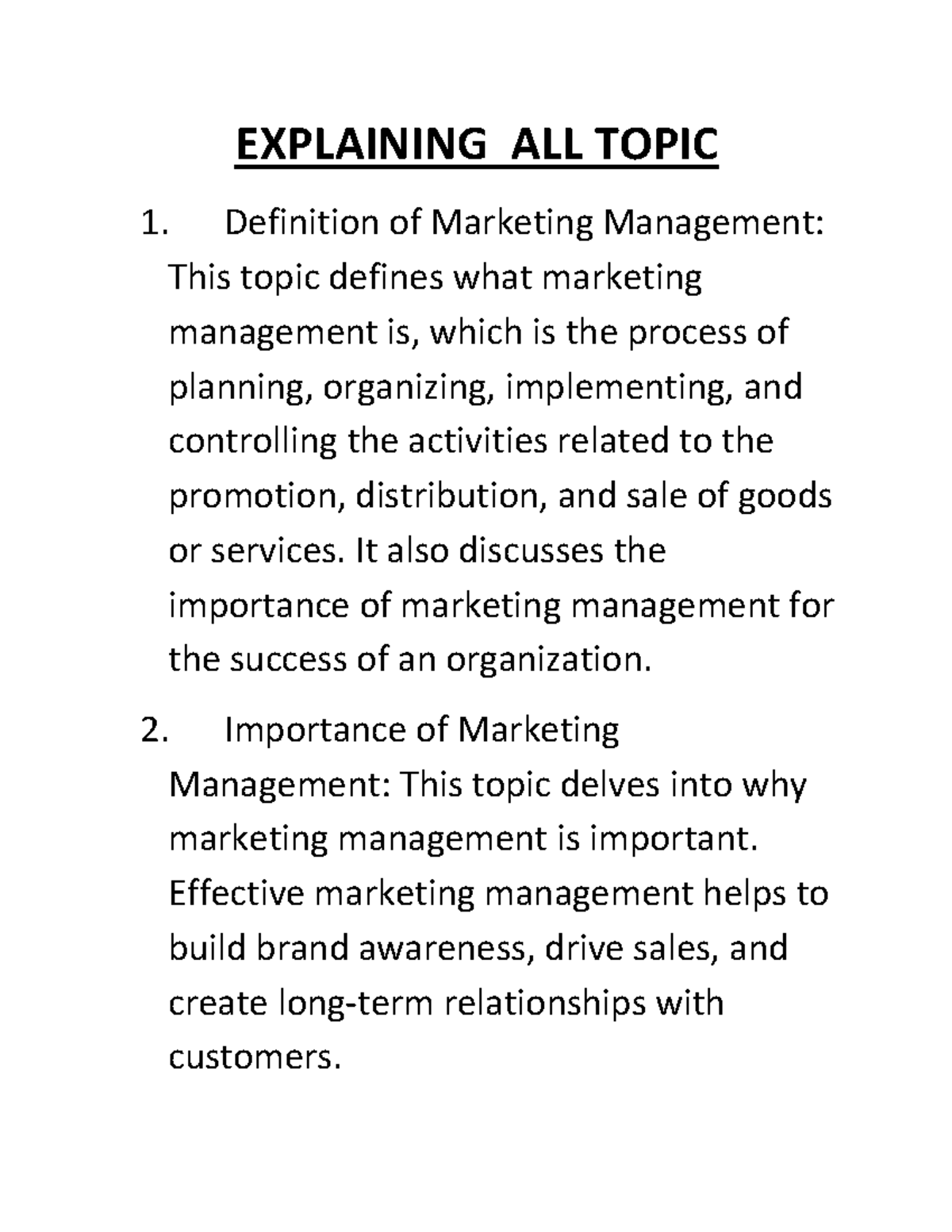 Marketing Management 2 - EXPLAINING ALL TOPIC Definition of Marketing ...